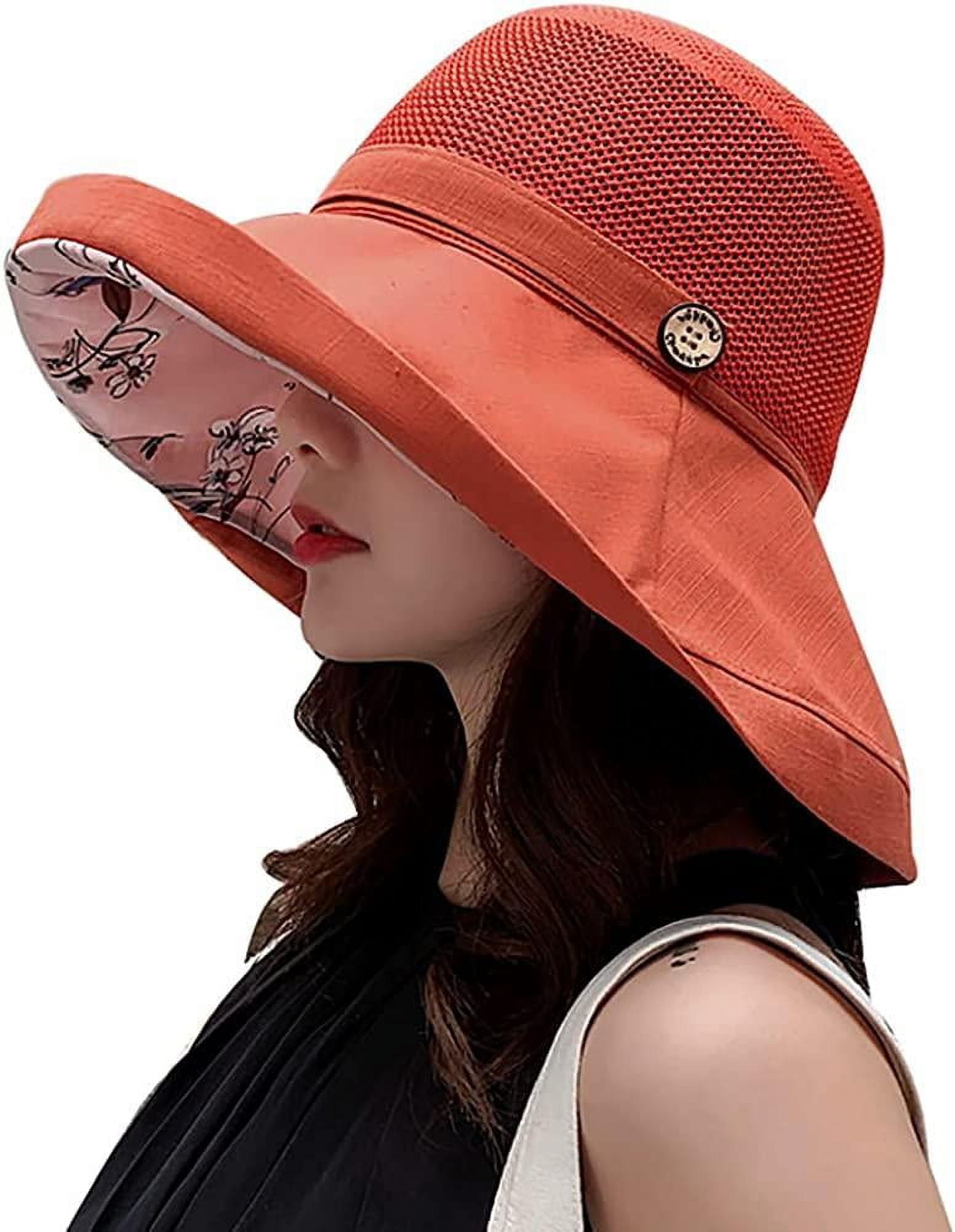 Summer Mesh Sun Hats for Women Lightweight Beach Hat Floral UPF50+ Packable Wide Brim Bucket Hat ...