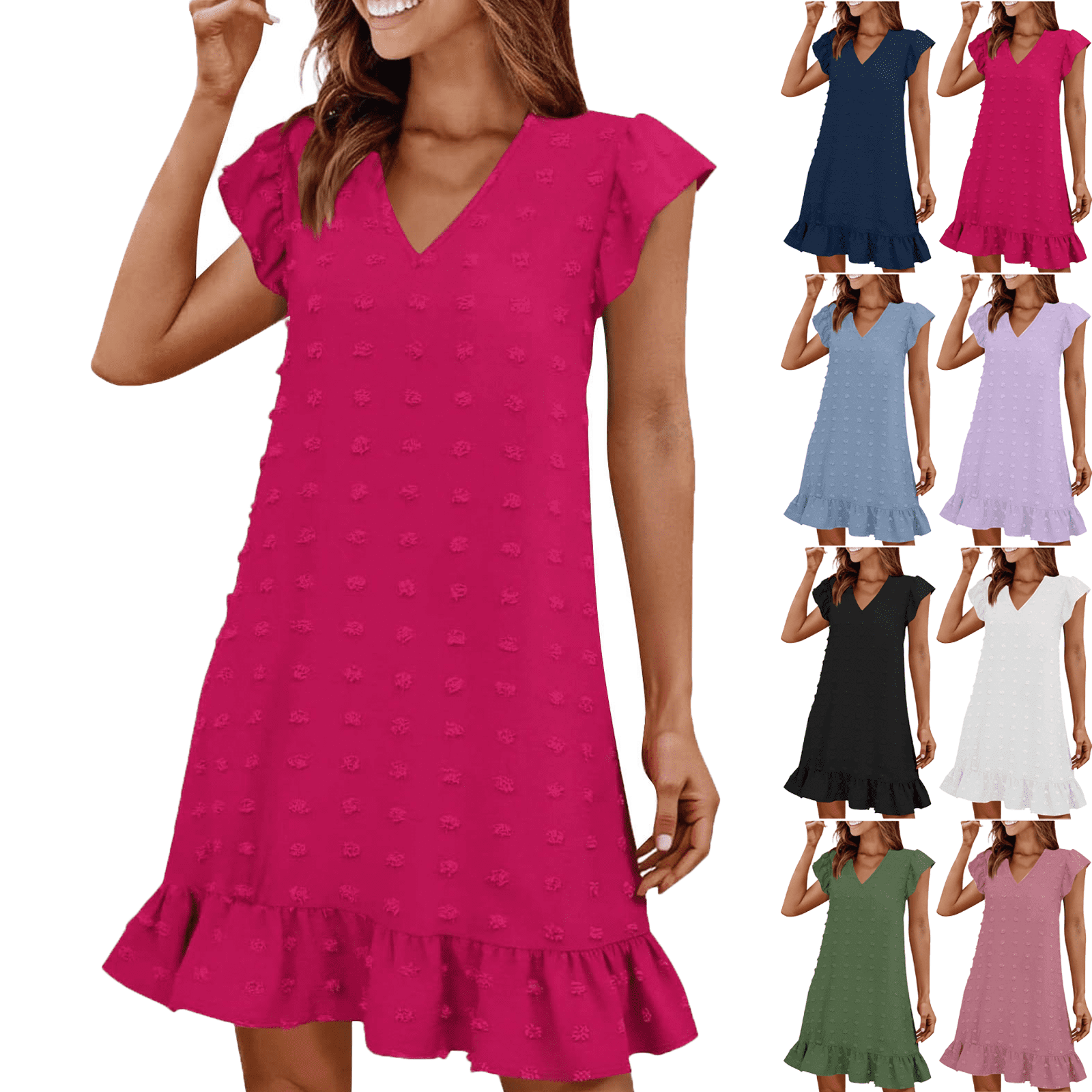 Summer Midi Dresses for Women V-Neck Women's Dress with Short Sleeves ...