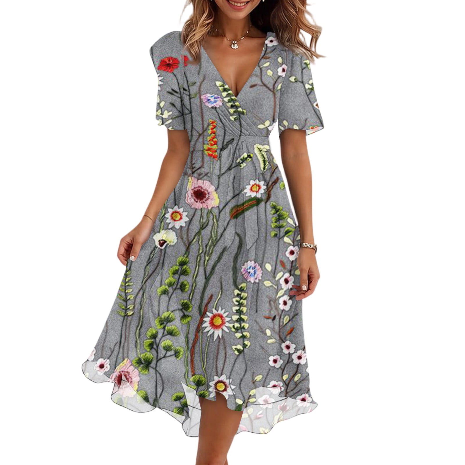 Summer Midi Dresses for Women 2026 Elegant Classy Wedding Guest Floral ...