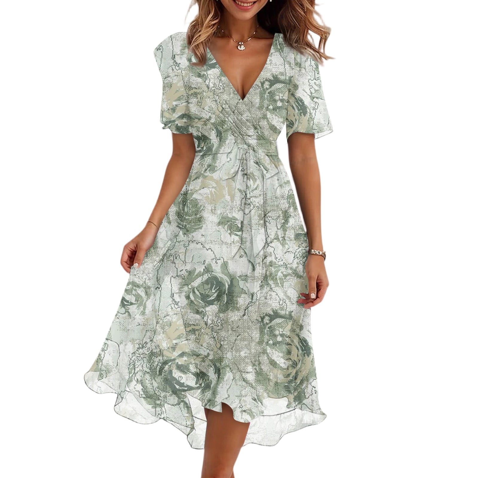 Summer Midi Dresses for Women 2026 Elegant Classy Wedding Guest Floral ...
