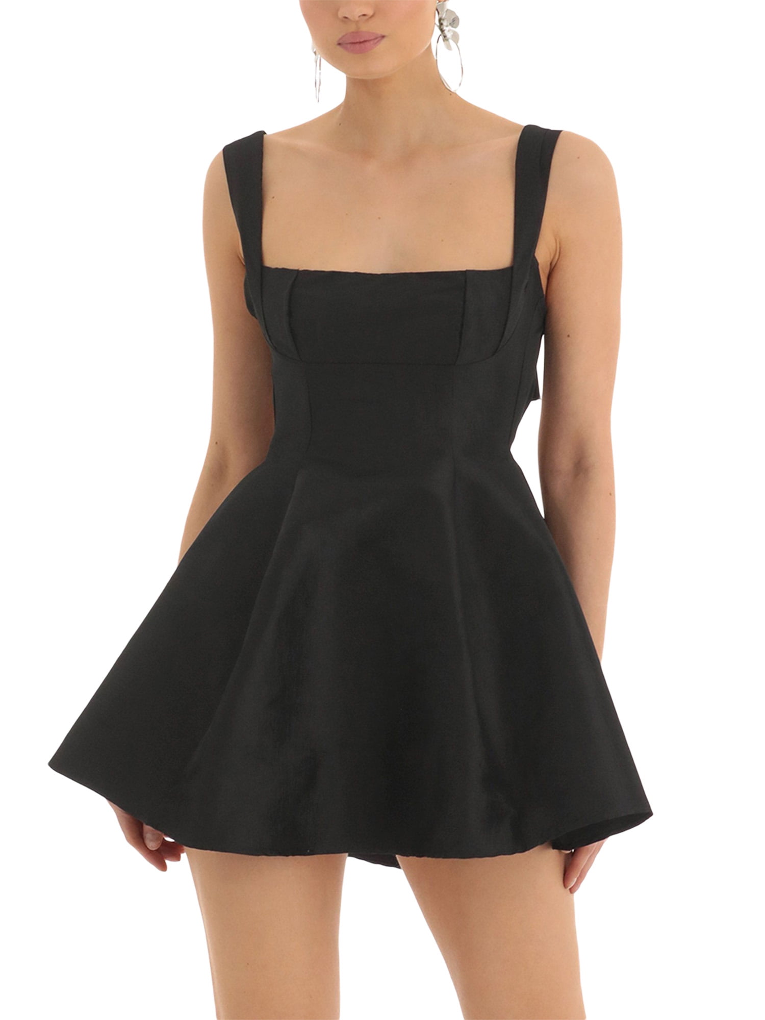 Summer Mini Dress Short Sling Square Neck Sleeveless Backless Bow Tie A ...