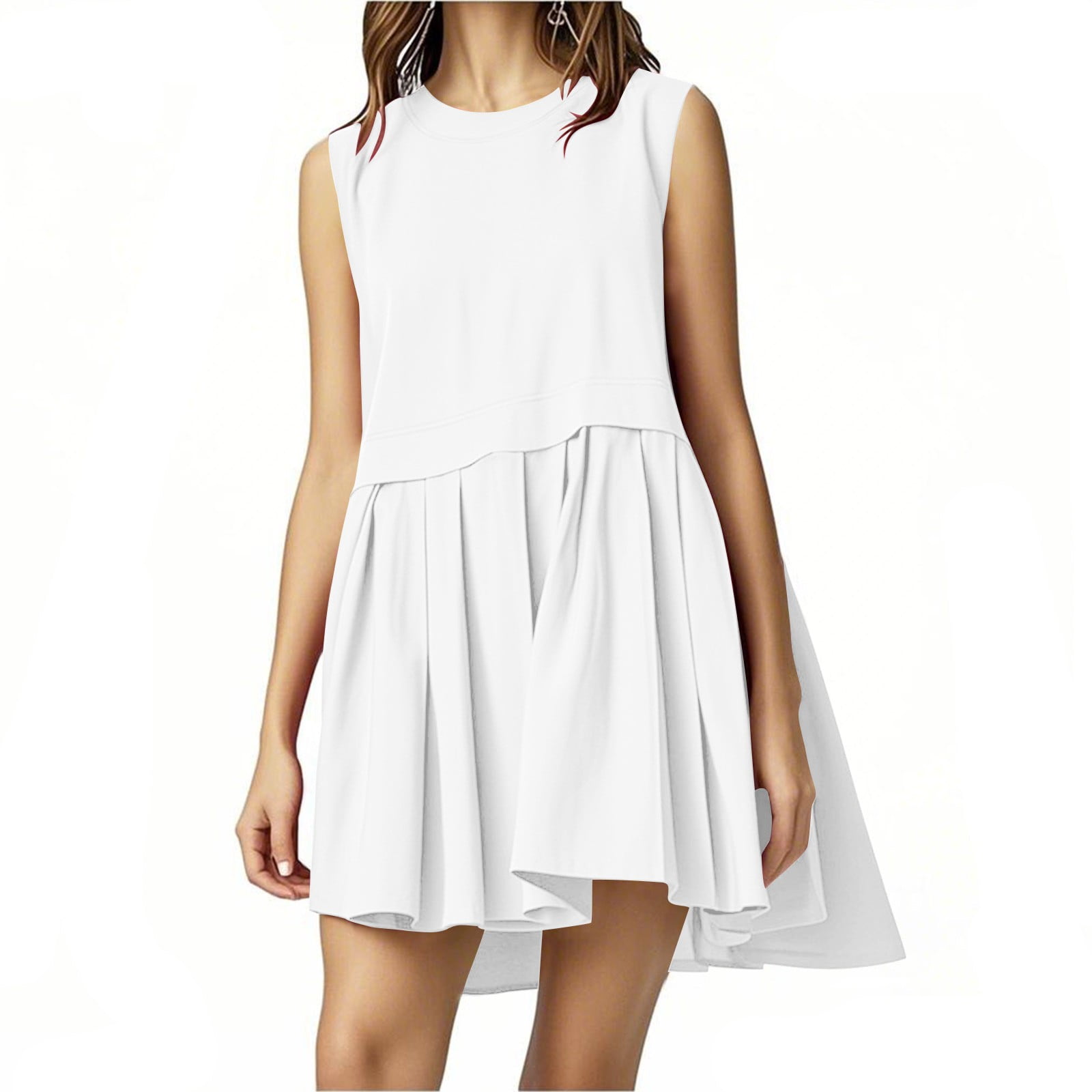 Summer Mini Dresses for Women 2025 Patchwork Pleated Swing Dress Short Sleeve Shirt Dresses ...