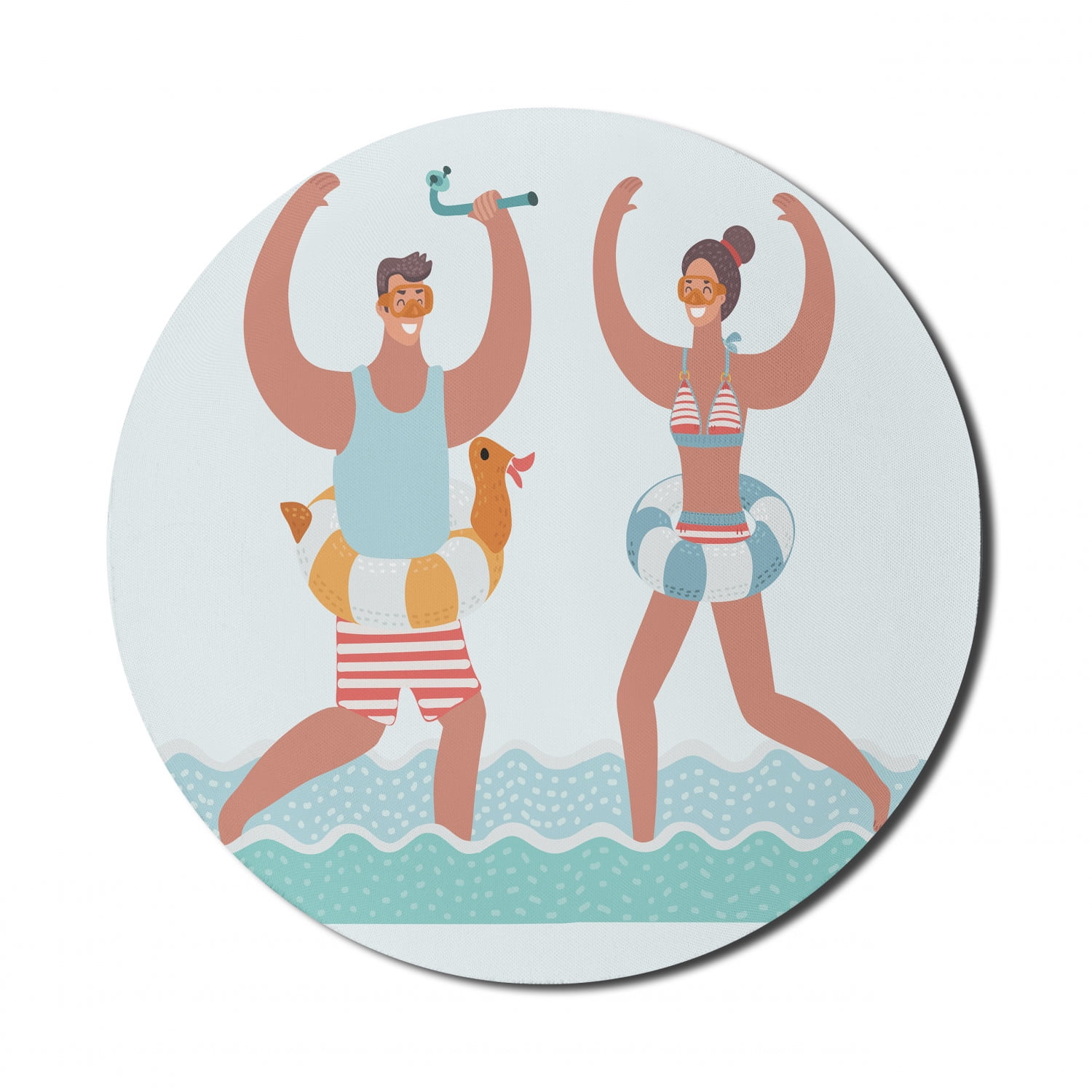 Summer Mouse Pad for Computers, Couple in Bathing Suits and Swim Ring ...