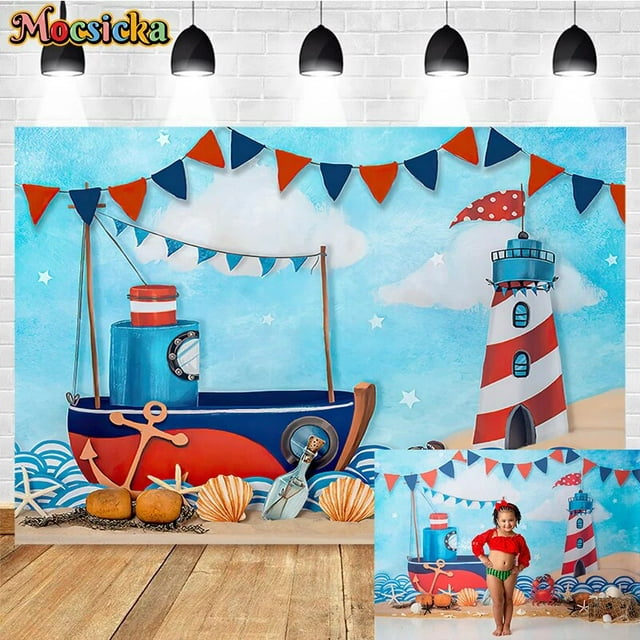 Summer Nautical Cake Smash Photography Backdrops Sailor Sailboat ...
