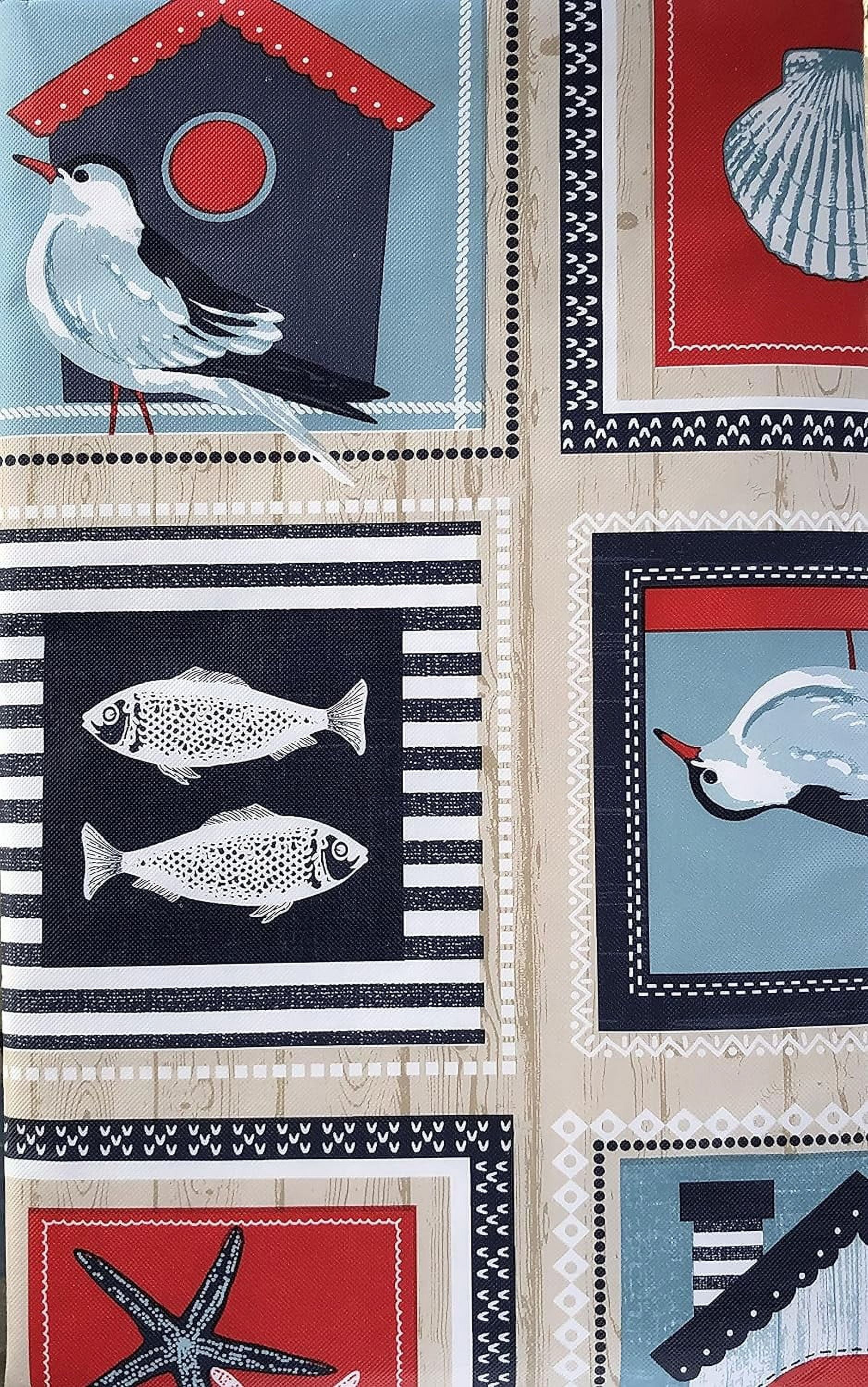 Summer Nautical Sea Life Patchwork Red, White & Blue On Wood Deck Vinyl ...