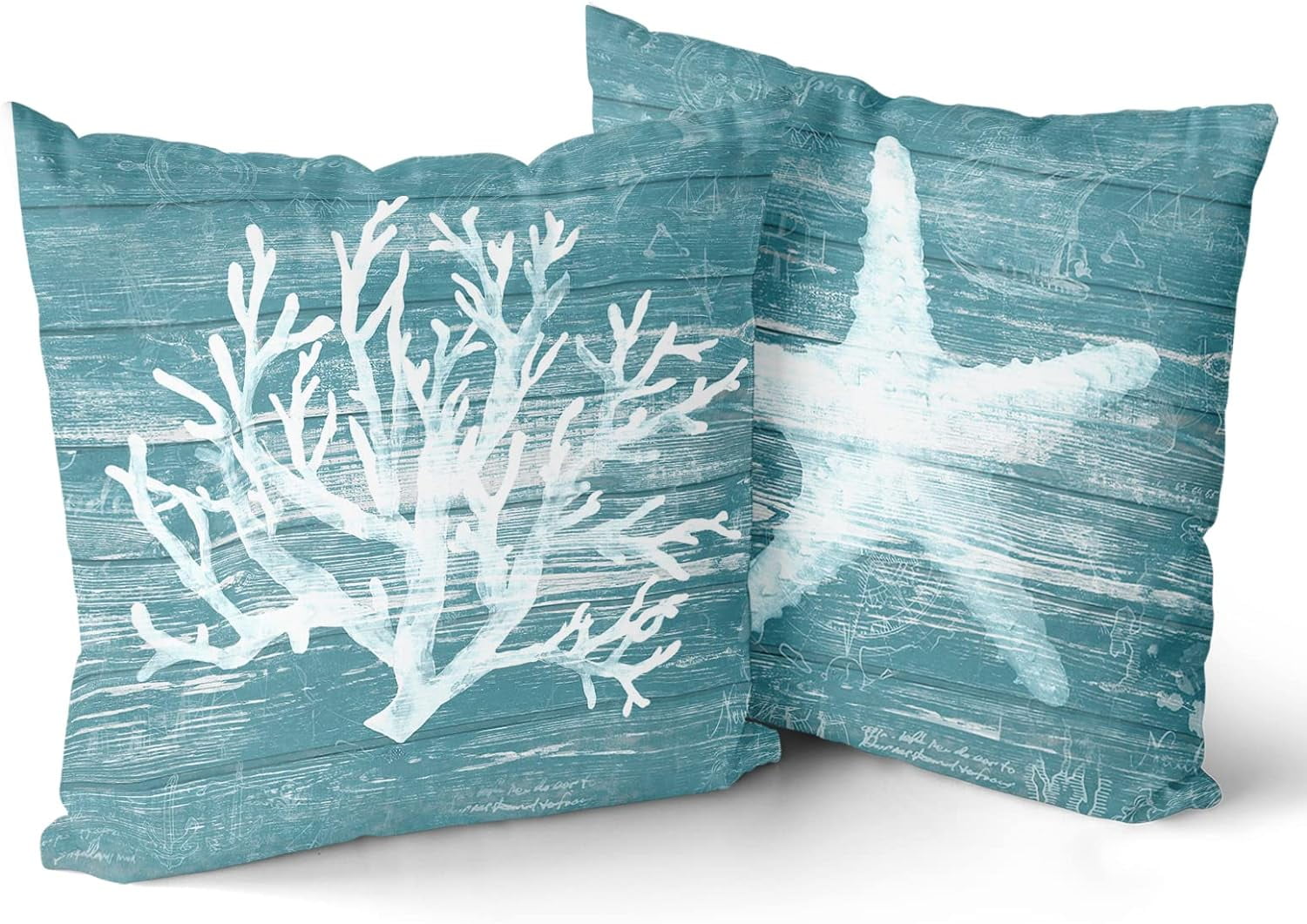 Summer Nautical Throw Pillow Cover -Vintage Ocean Theme Turquoise Blue ...
