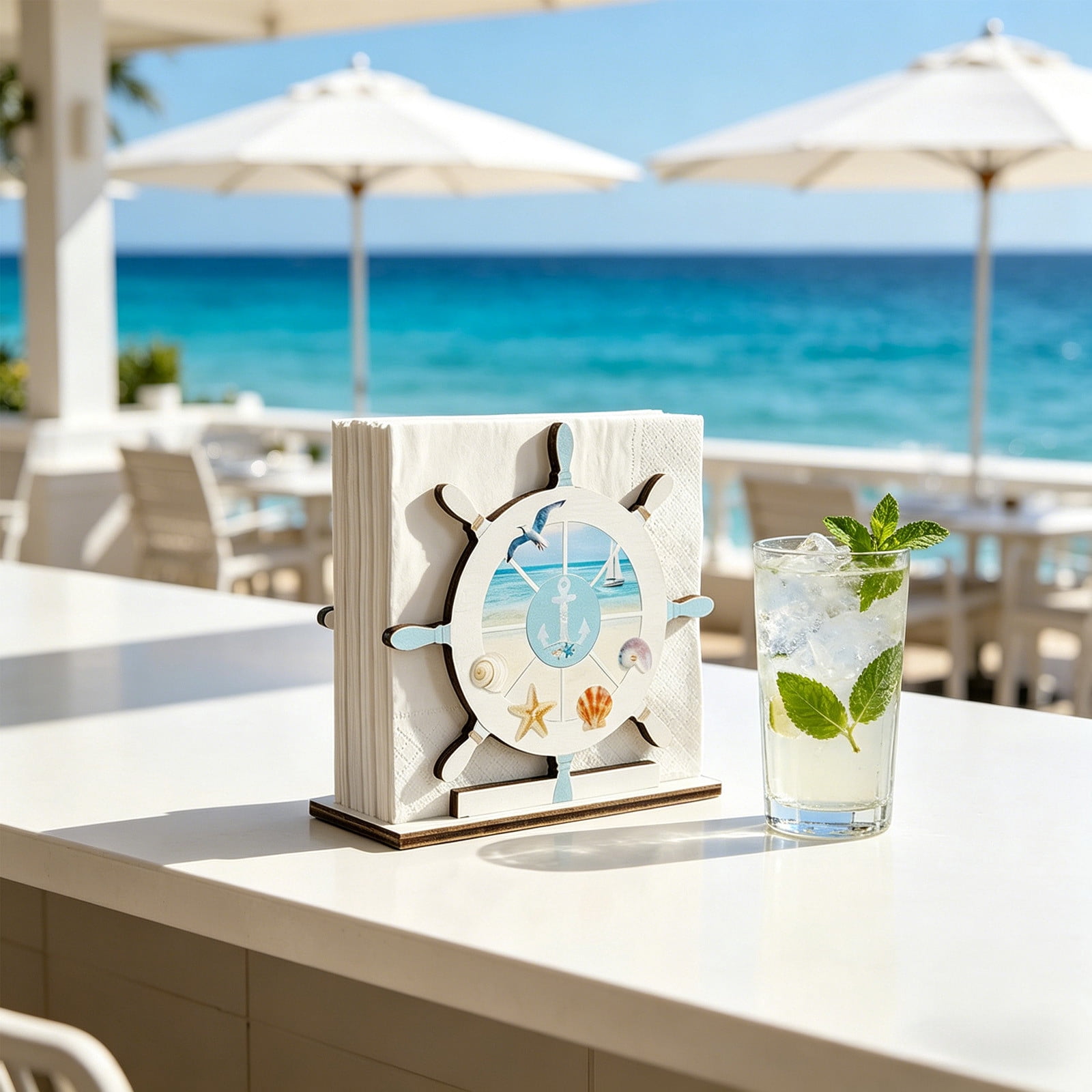 Summer Nautical Wooden Napkin Holder Seaside Breeze Design for Kitchen ...