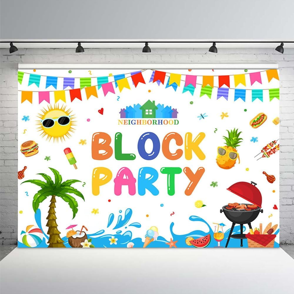 Summer Neighborhood Block Party Backdrop for Kids Neighbor Family Open ...