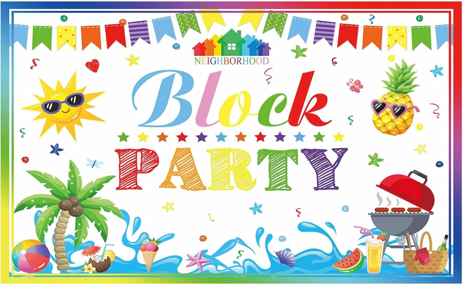 Summer Neighborhood Block Party Backdrop for Kids Neighbor Family Open ...