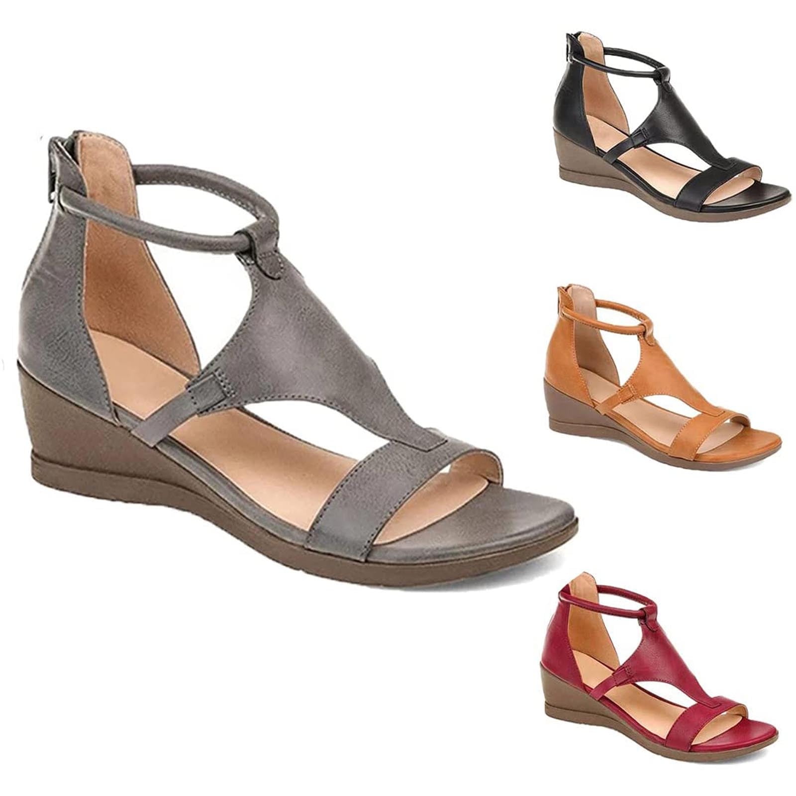 Summer New Plus Size Women's Zipper Round-Toe Wedge Sandals - Walmart.com
