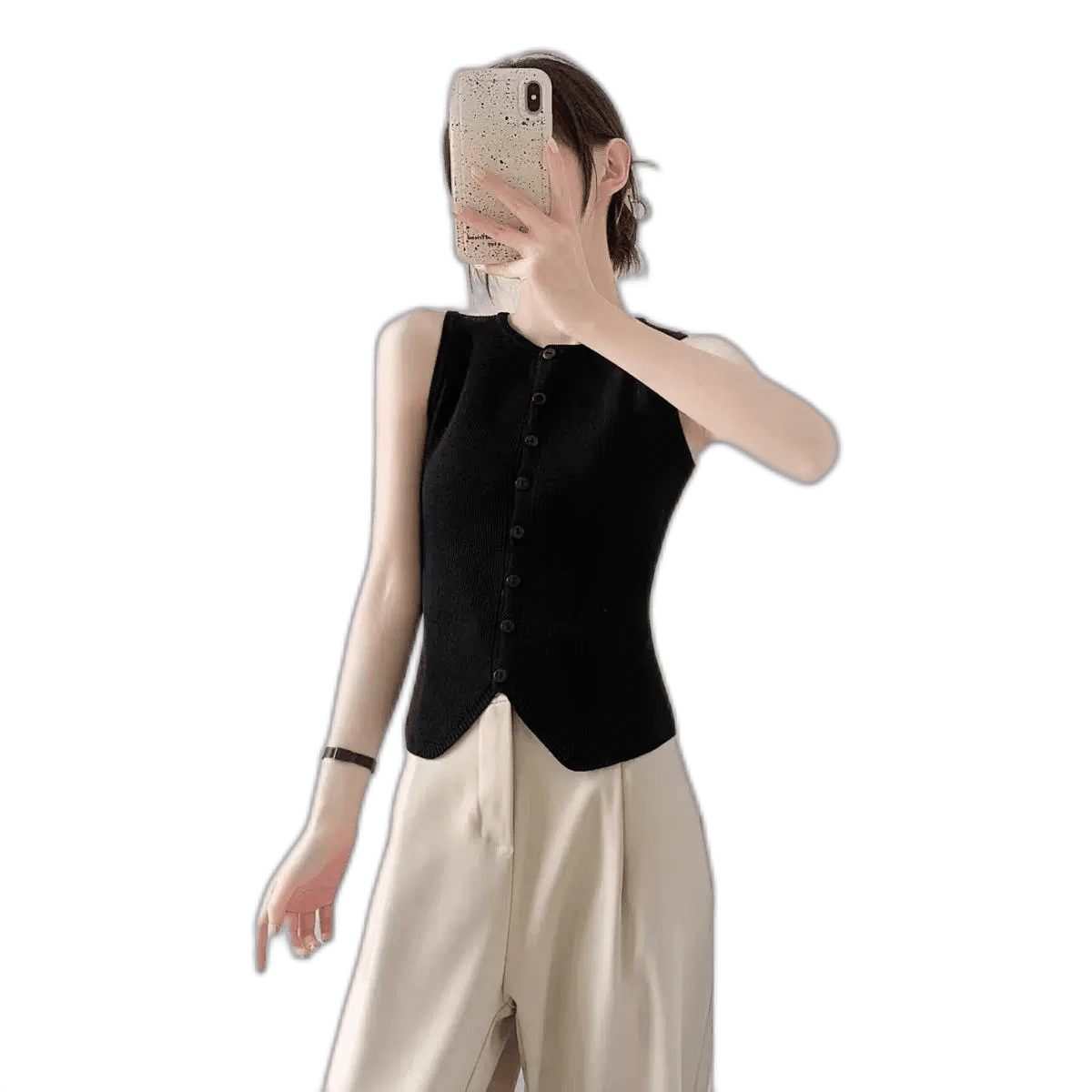 Summer New Womens Sleeveless Vest Cardigan Thin White Slim Fit Ice