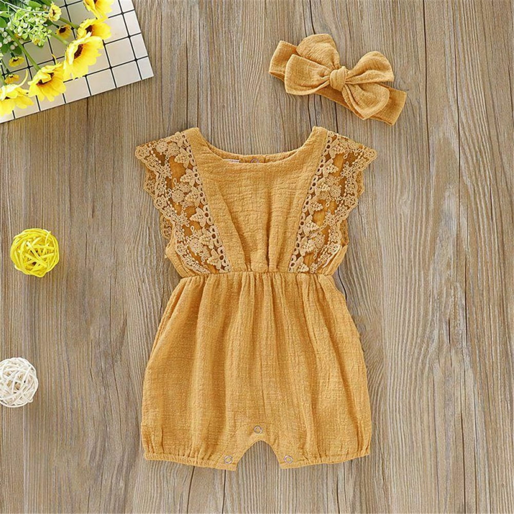 Summer Newborn Baby Girl Princess Lace Romper Clothes Bodysuit Headband ...