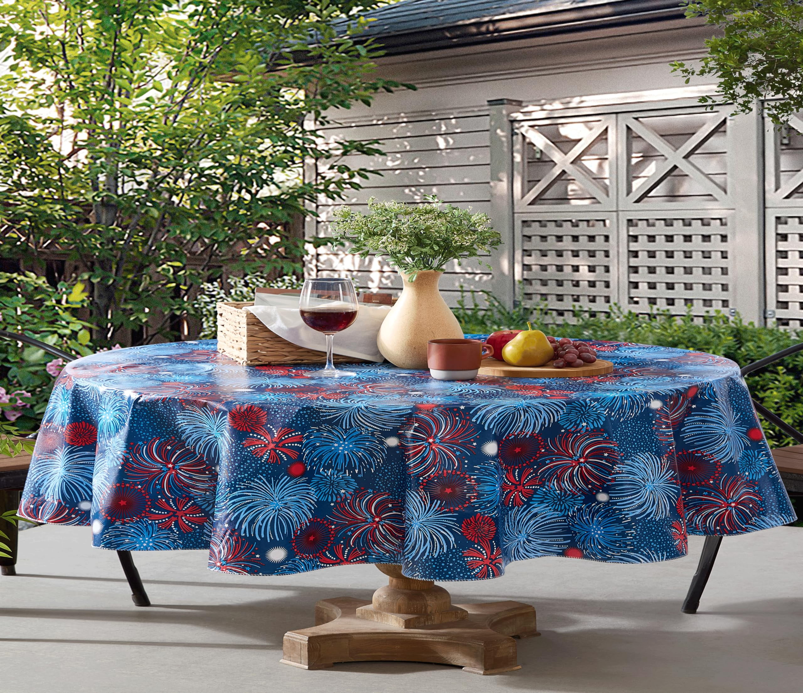 Newbridge Fireworks Celebration 60 x 84 Inch Oval Vinyl Tablecloth with ...