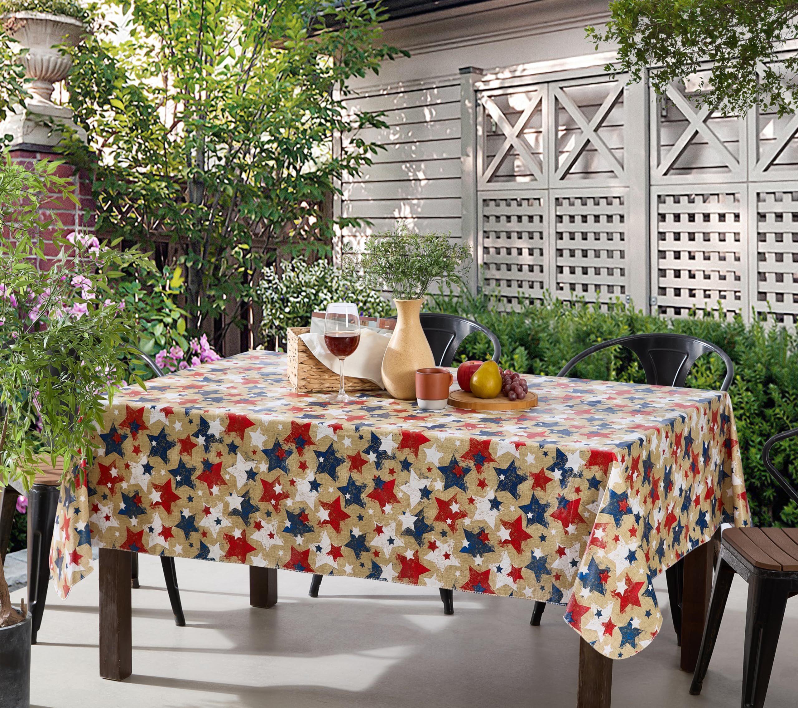 Newbridge 52x70 Inch Patriotic Stars Print Tablecloth, Vinyl Flannel ...