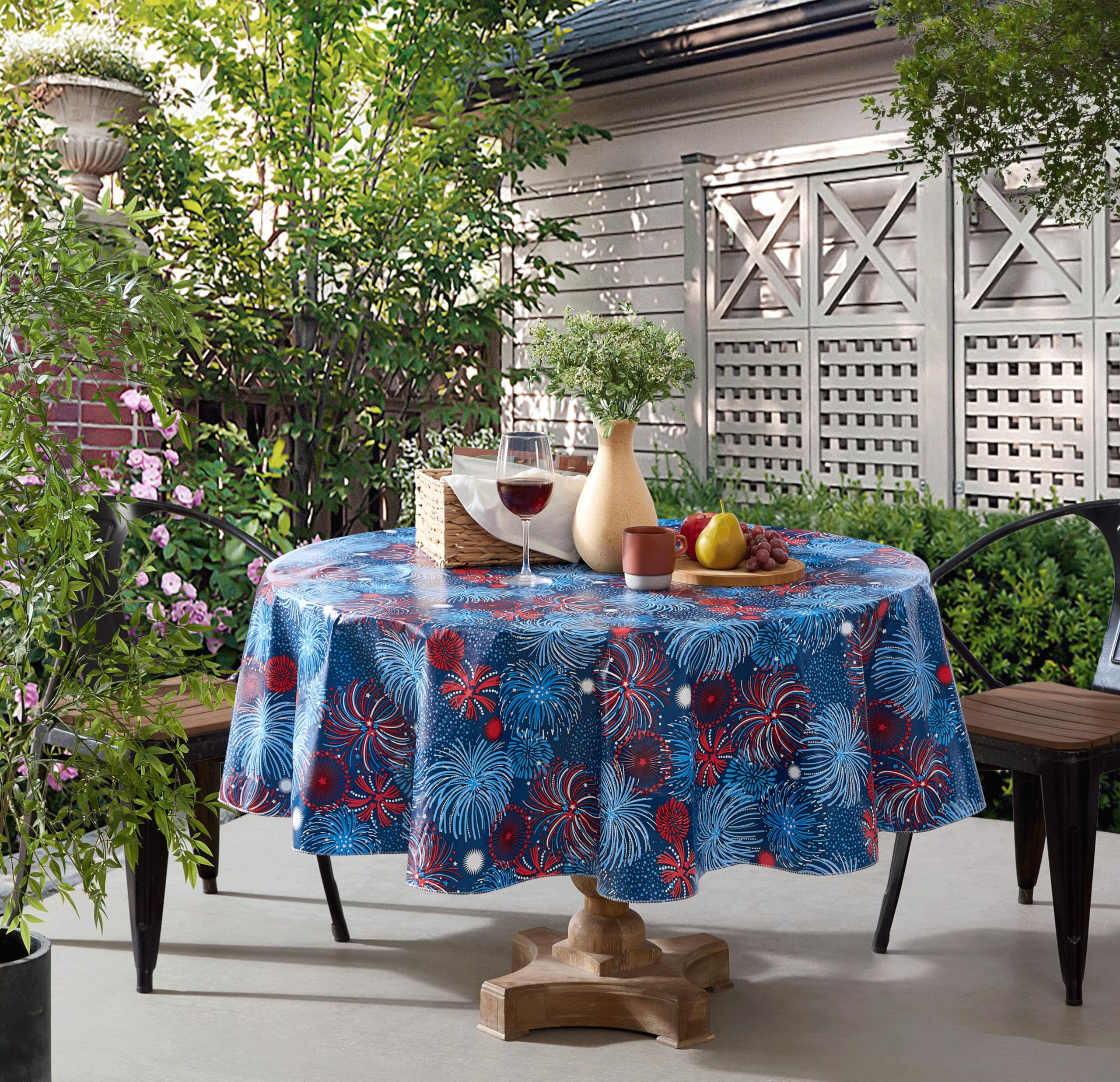 Newbridge Fireworks Celebration 70 Inch Round Vinyl Tablecloth with ...