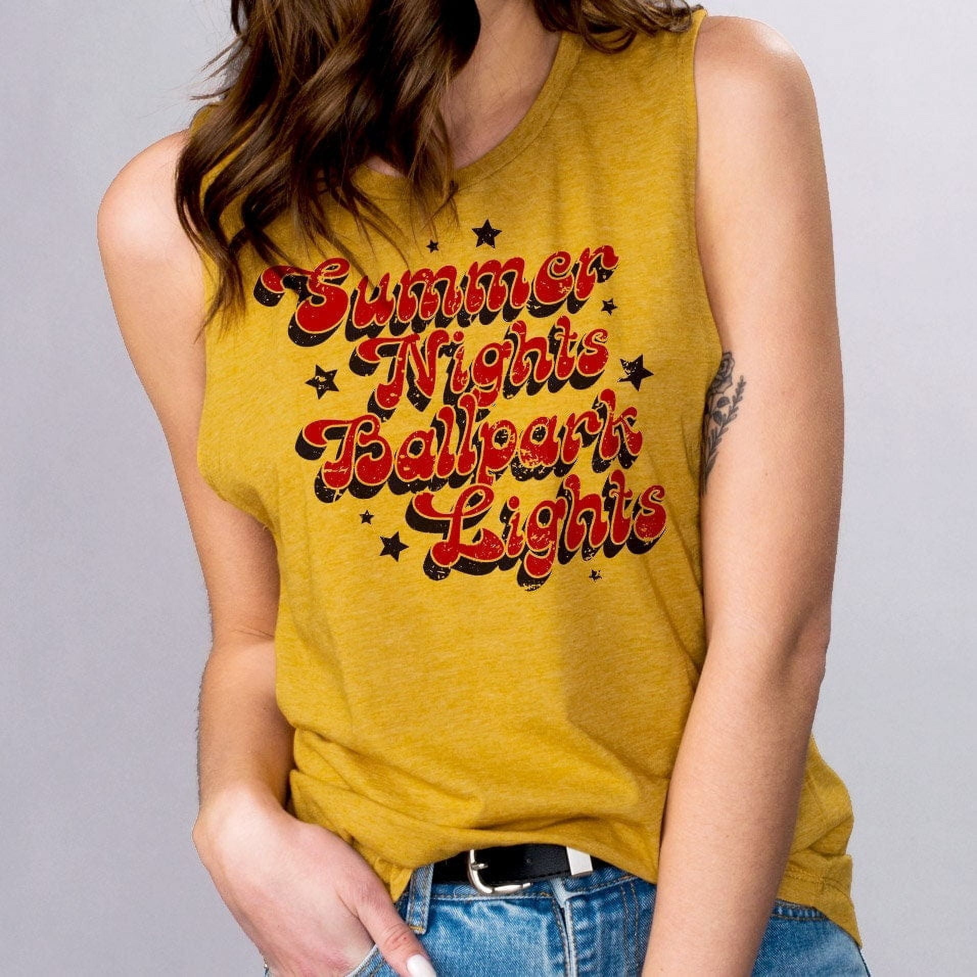 Summer Nights Ballpark Lights Womens Muscle Tank, Cute Summer Americana ...