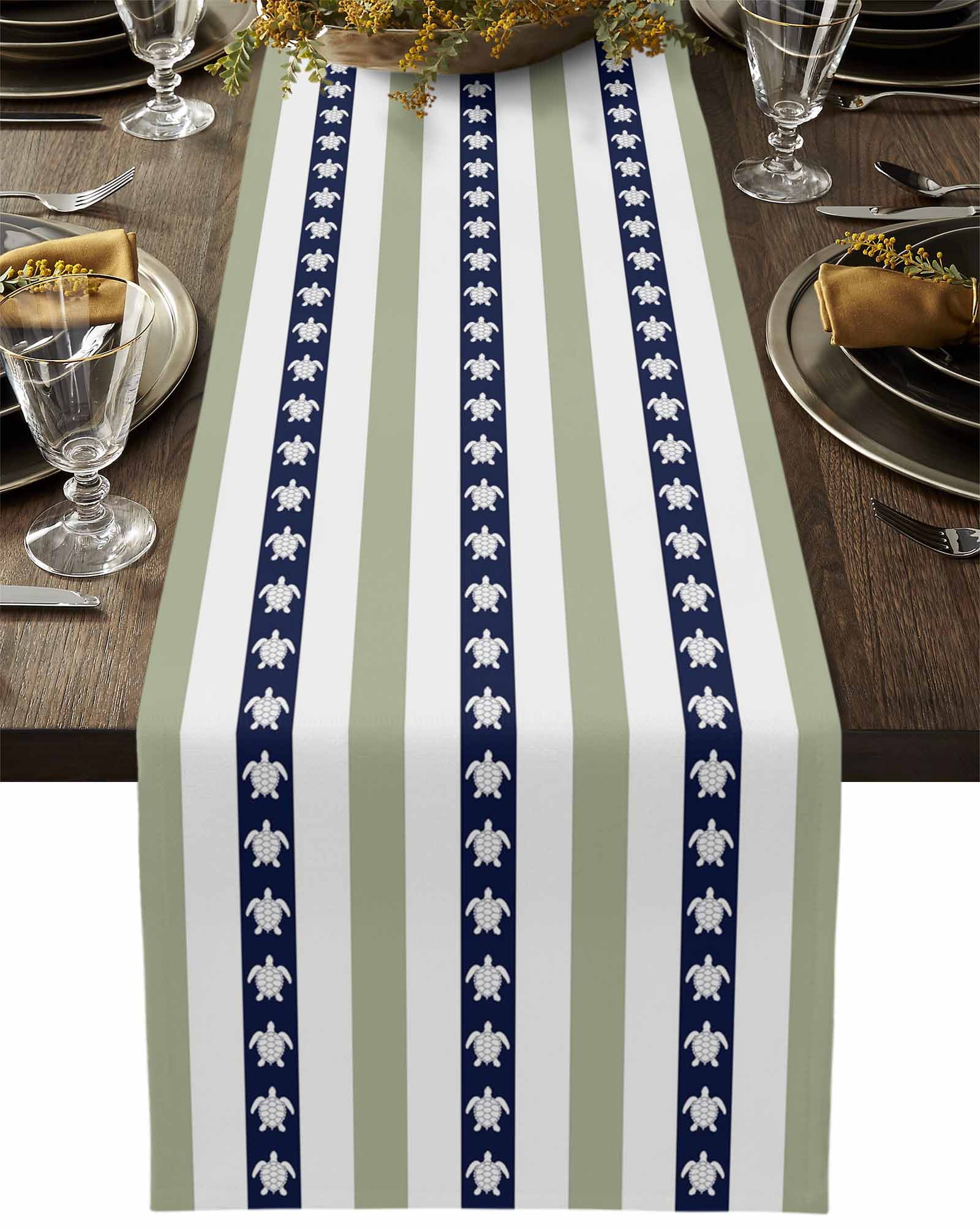 Summer Ocean Abstract Turtles Table Runners 13x36 Inches Long Linen Burlap Table Runner, Sage ...
