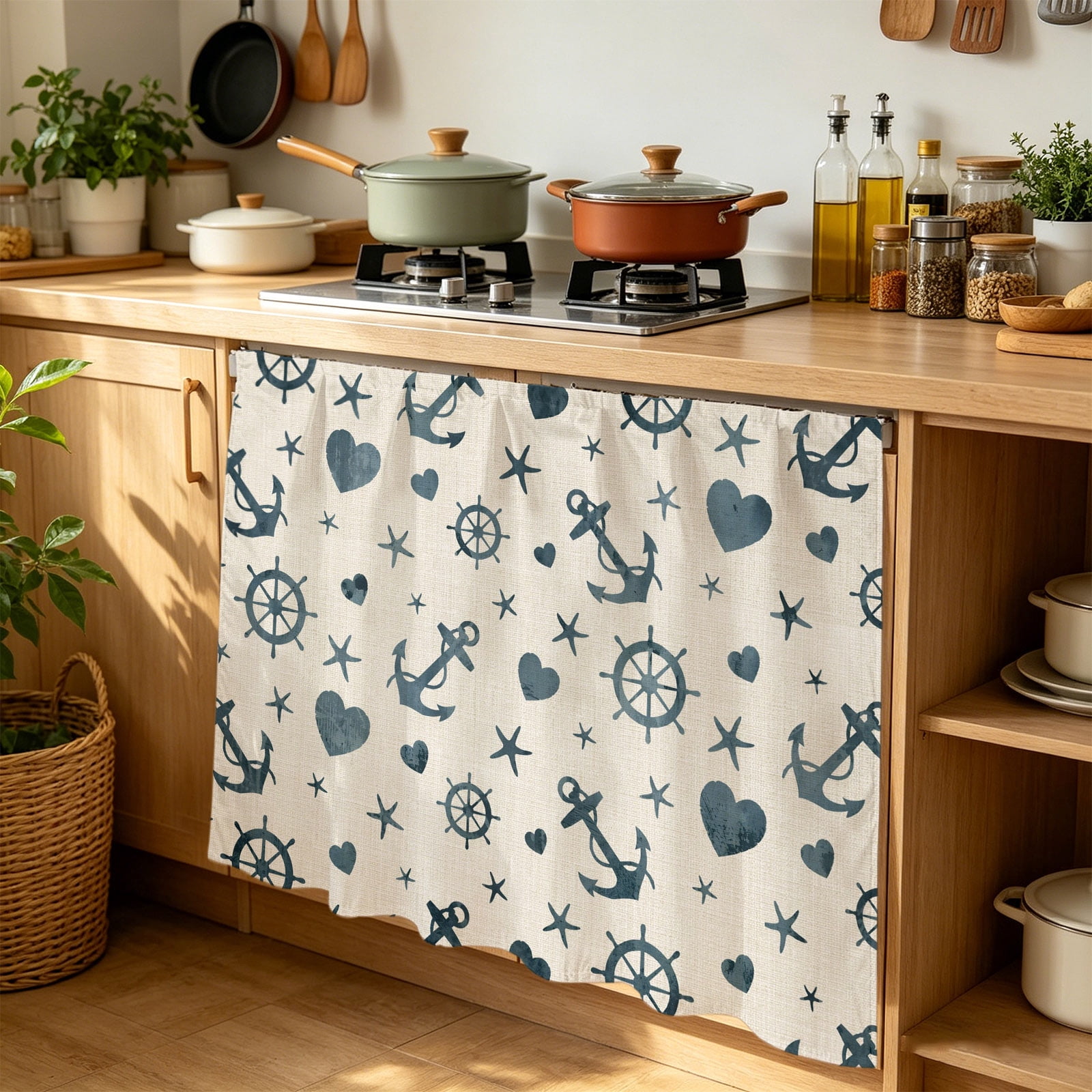 Summer Ocean Anchor Cabinet Curtains for Kitchen 35"W x 35"L, Vintage ...