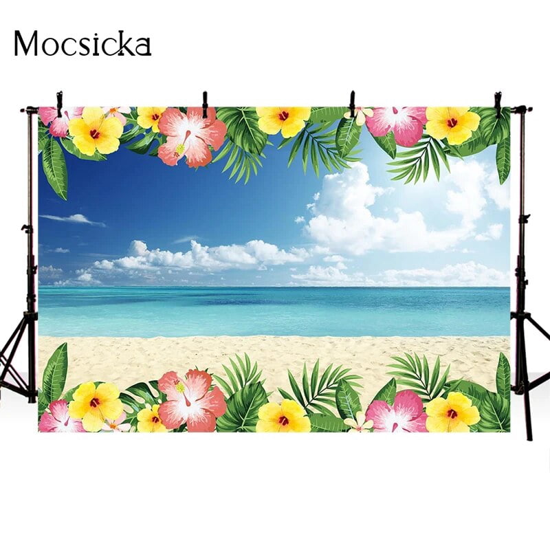 Summer Ocean Backdrop Beach Sea Palm Tree Party Decoration Children ...