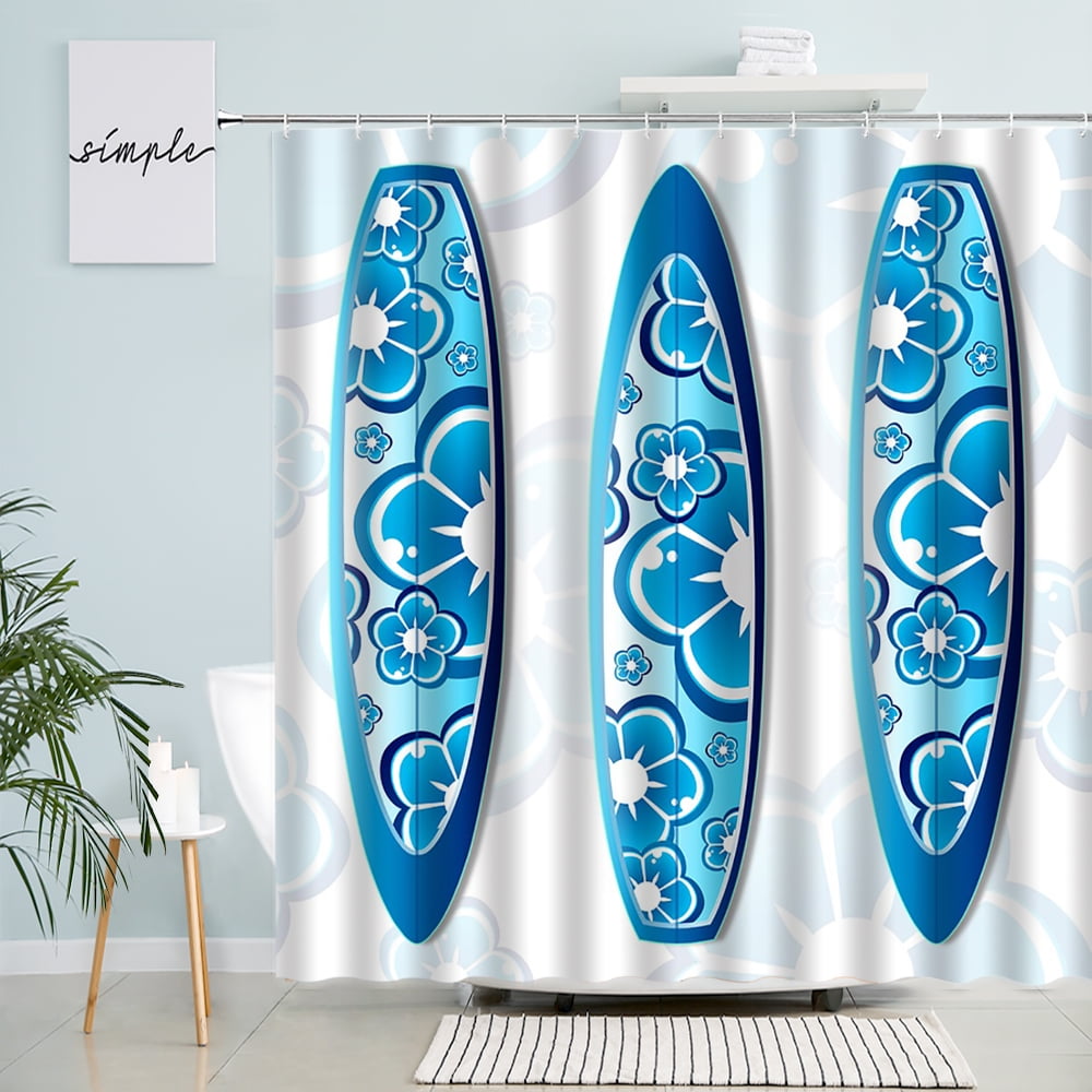 Summer Ocean Beach Camping Surf Shower Curtain Palm Trees Travel Bus ...