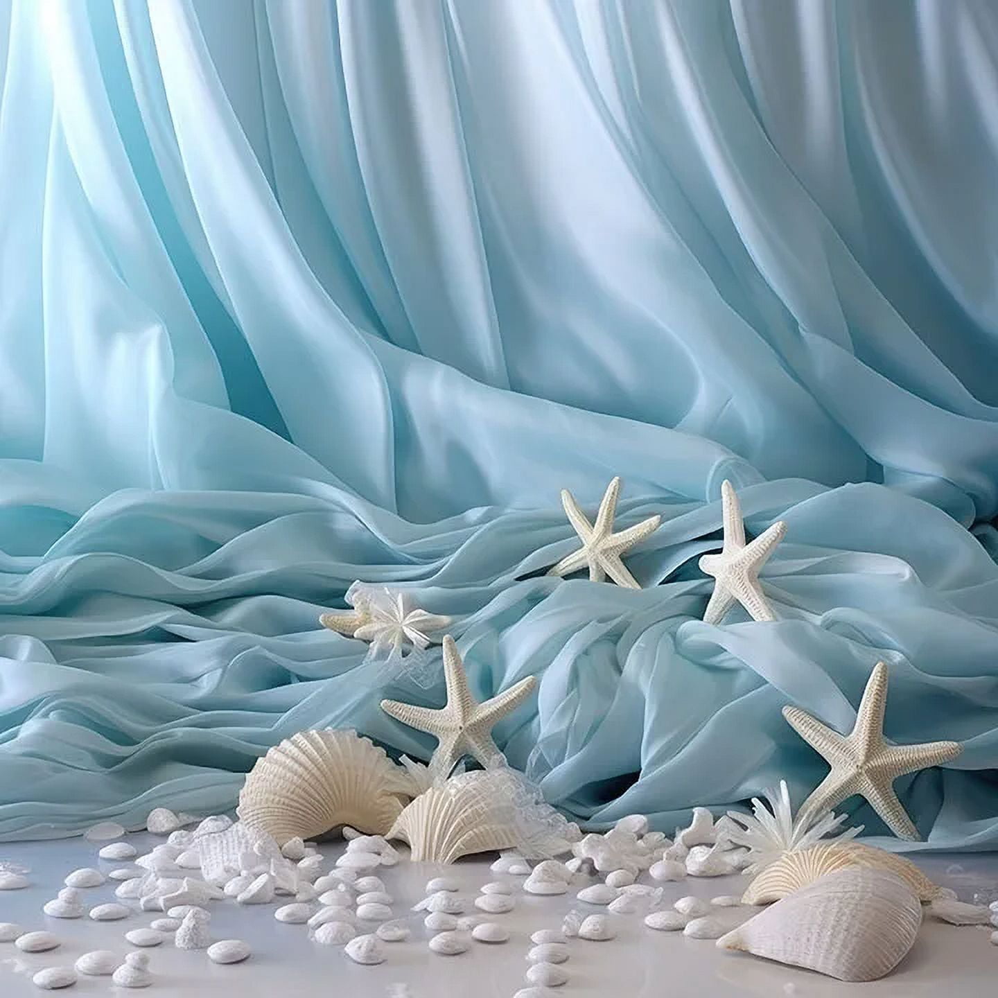 Summer Ocean Beach Shell Curtain Kids Adult Birthday Party Portrait r ...