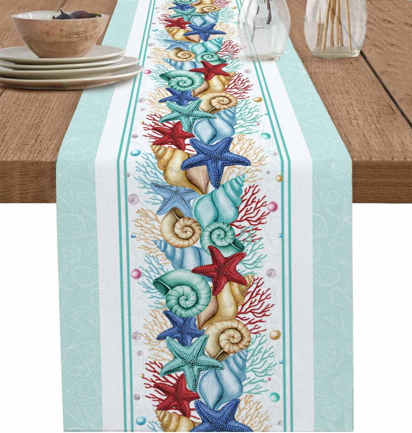 Summer Ocean Beach Teal Table Runner Kitchen Dining Table Runners 72 ...