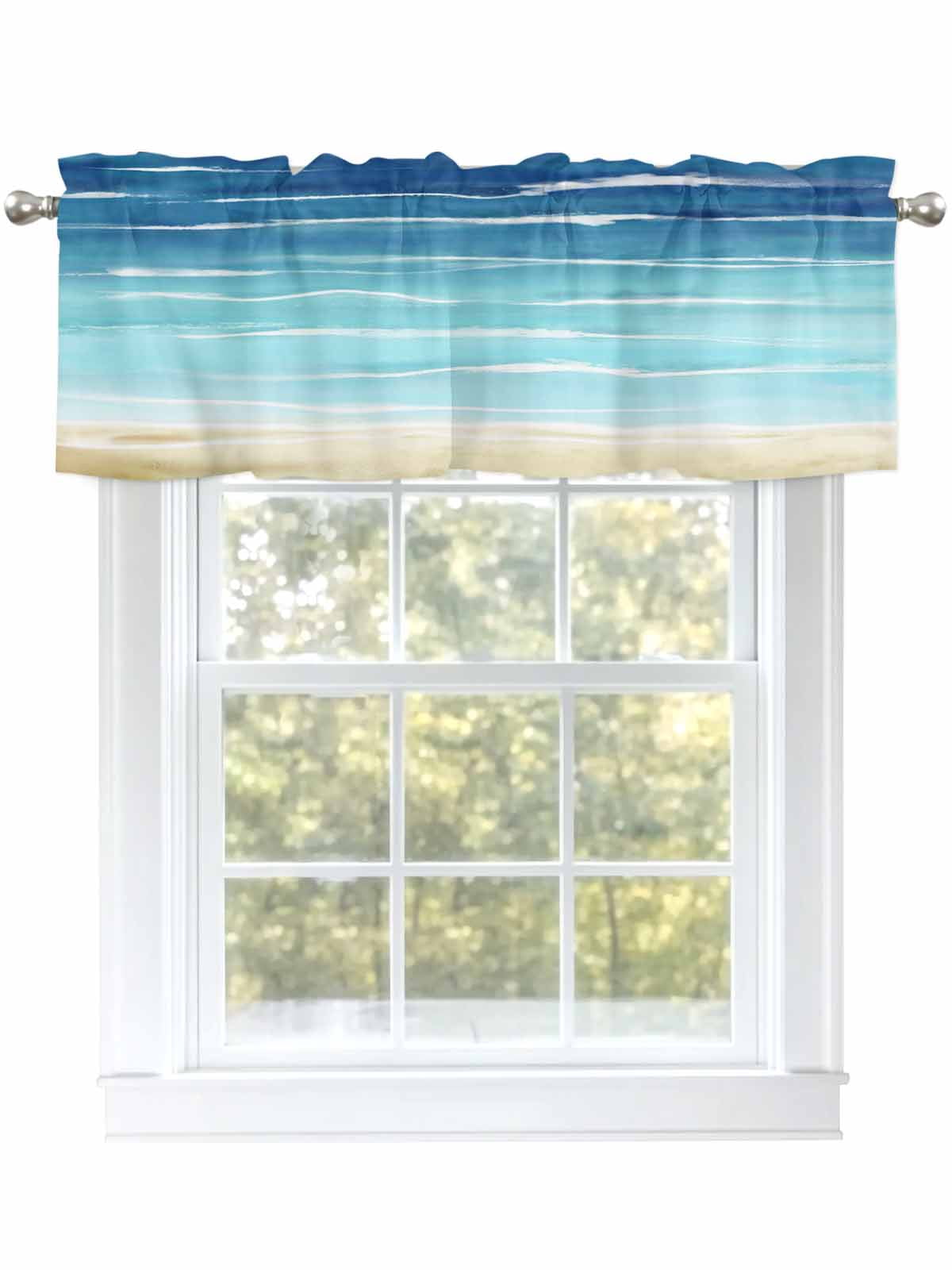 Summer Ocean Beach Valances for Windows, Rod Pocket Kitchen Valance ...