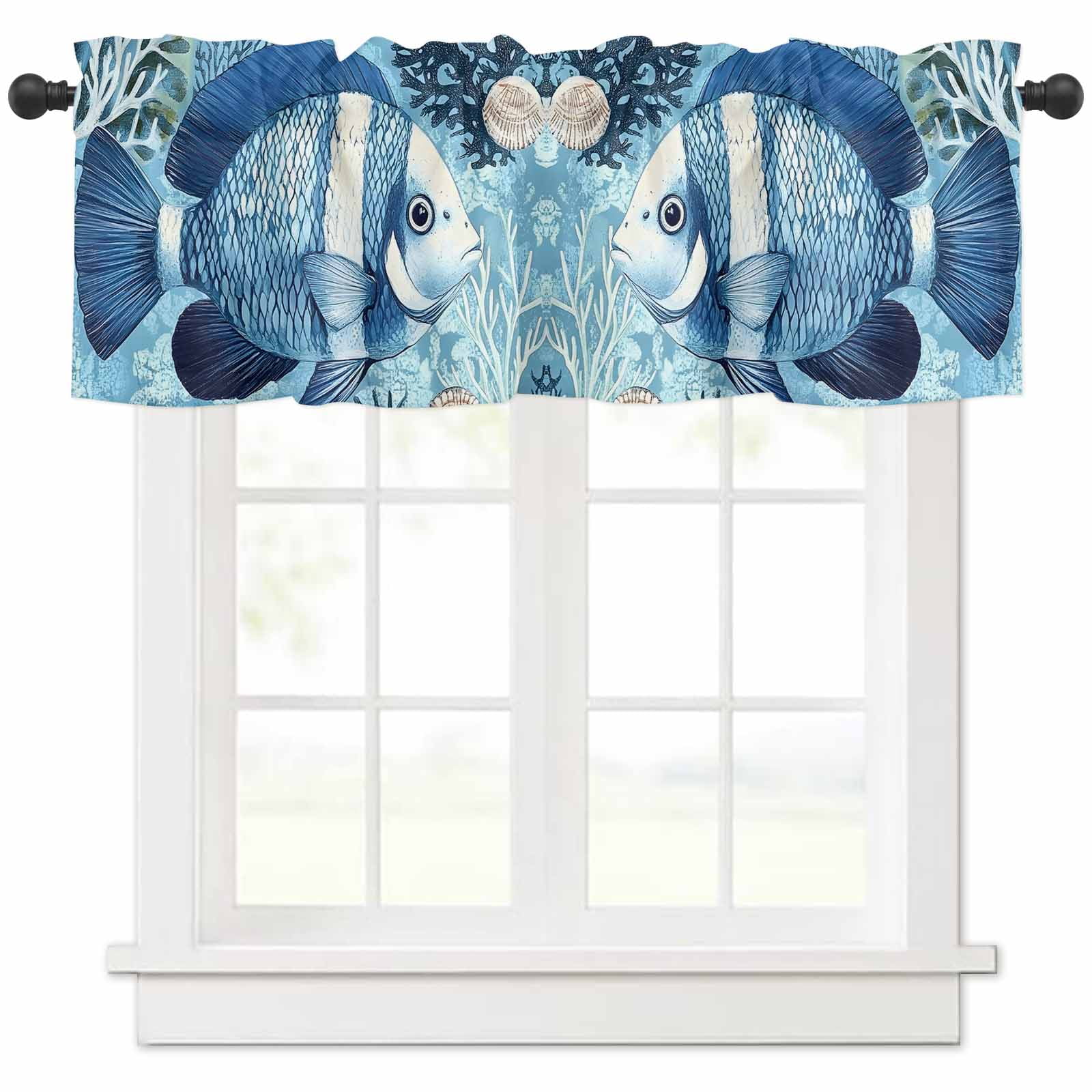 Summer Ocean Blue Valances for Windows Farmhouse Kitchen Curtains ...