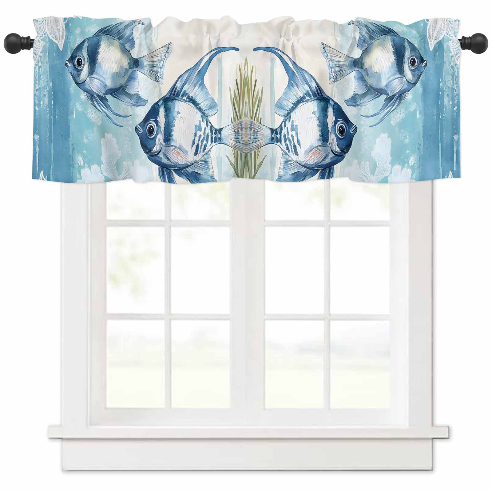 Summer Ocean Blue Valances for Windows Farmhouse Kitchen Curtains ...