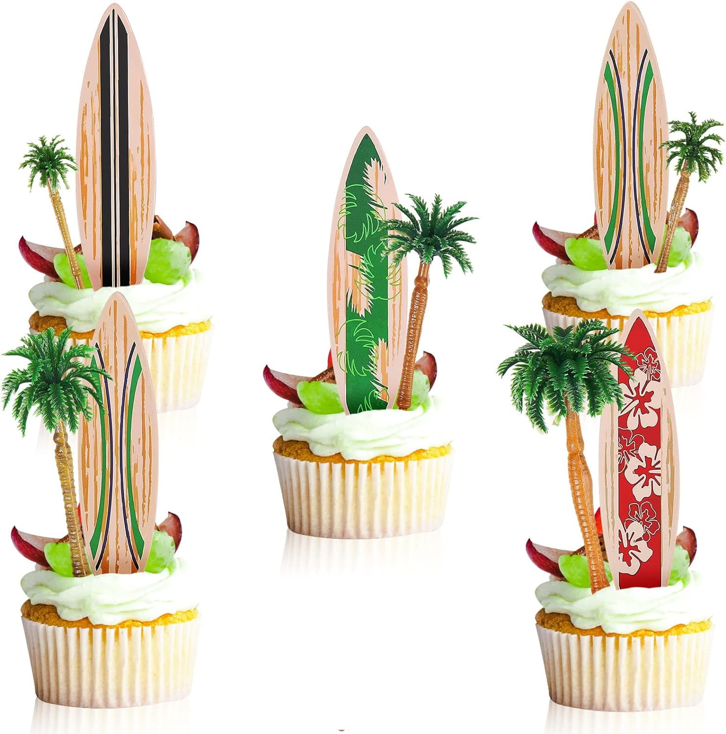 Summer Ocean Cake Toppers - Surfboard and Palm Tree Decor for Tropical ...