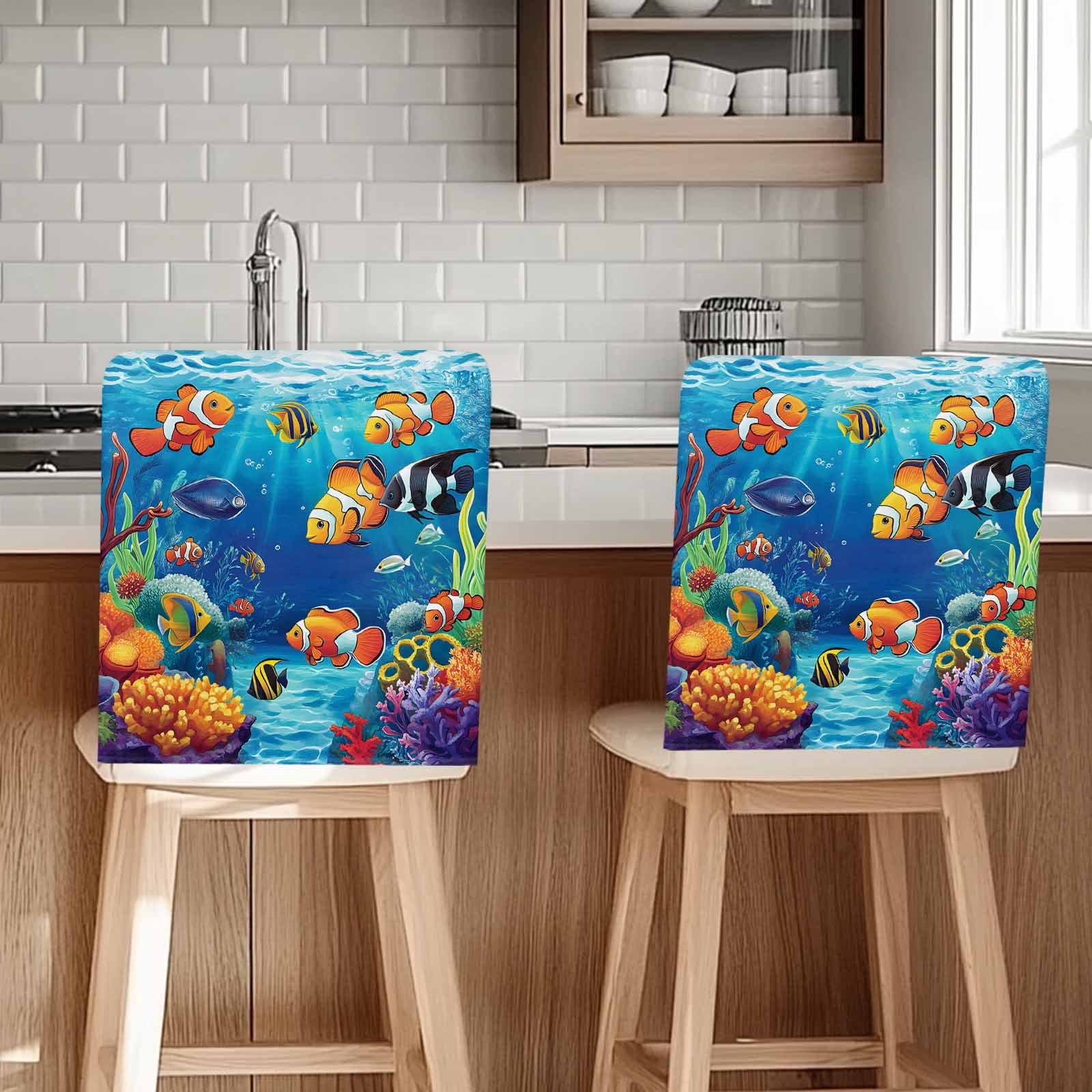 Summer Ocean Chair Covers Set of 1 Clownfish Coral Seagrass Chair Back ...