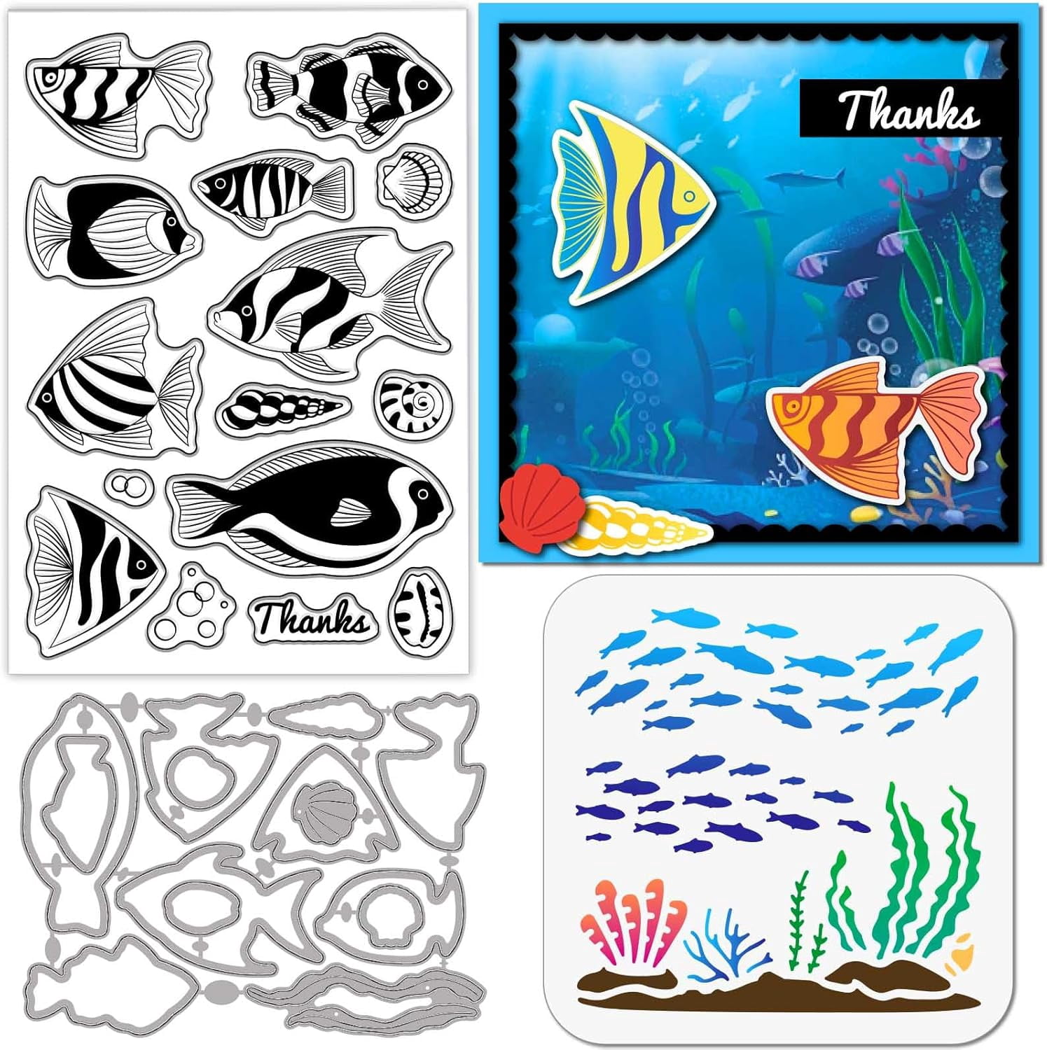 Summer Ocean Clownfish Clear Silicone Stamp Metal Conch Shells Cutting ...