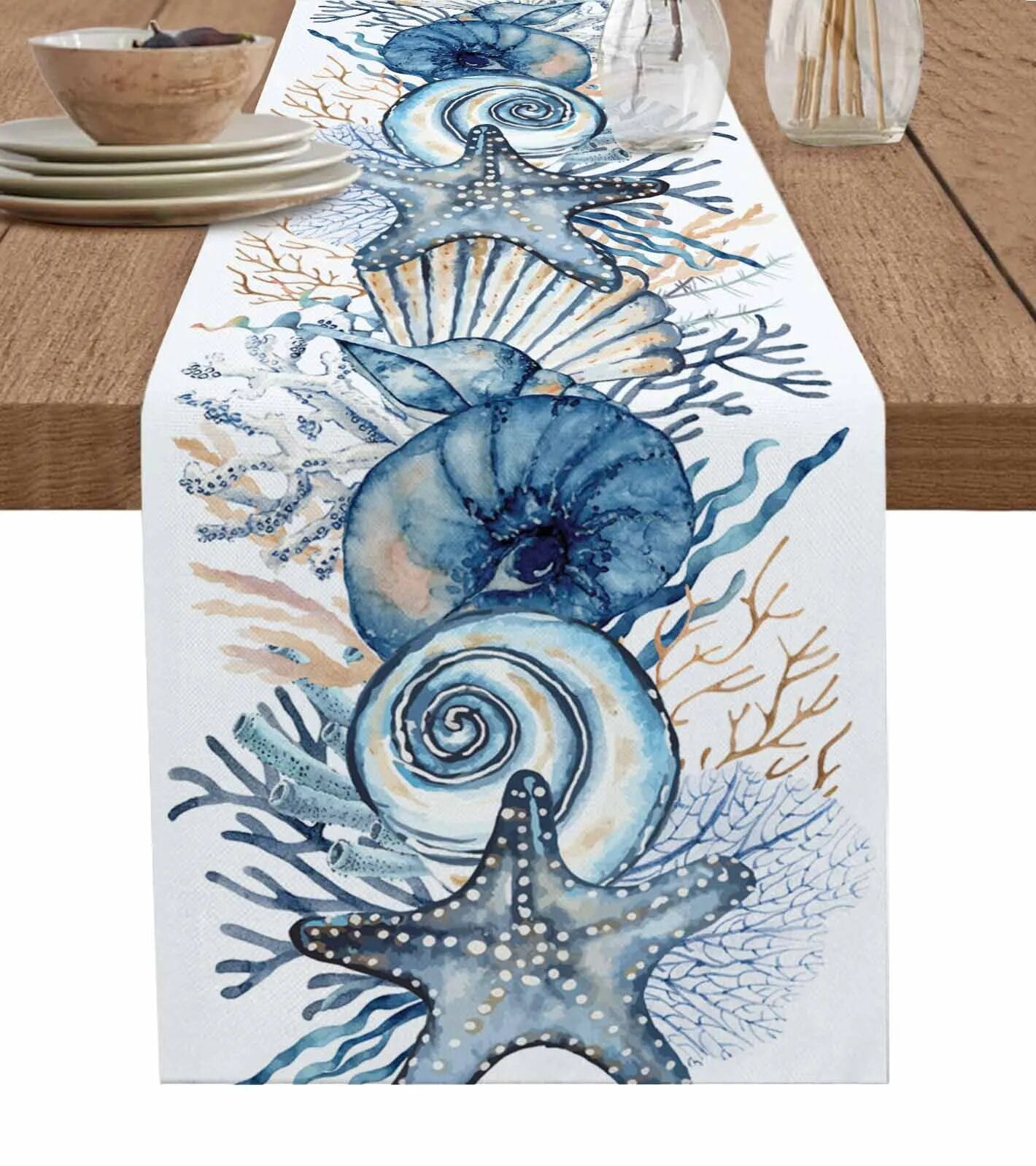 Summer Ocean Coral Seaweed Table Runner Wedding r Table Runner Home ...