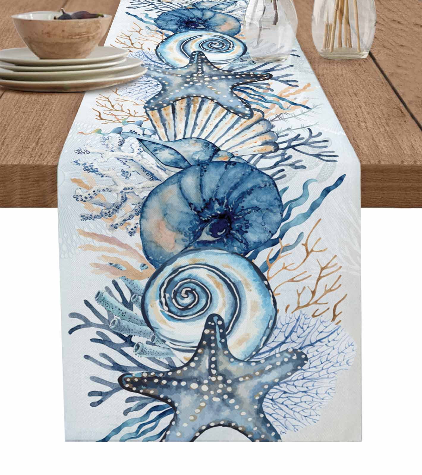Summer Ocean Coral Shell Conch Sea Star Table Runner ration Home r ...