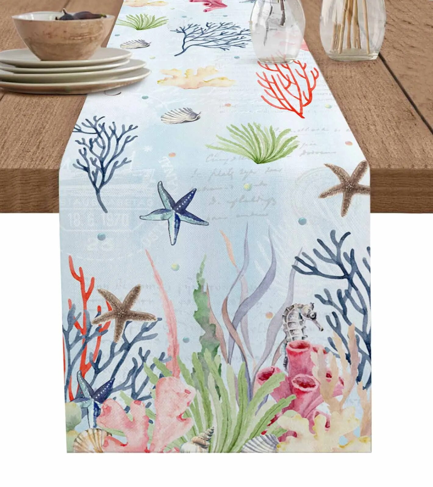 Summer Ocean Coral Shell Star Table Runner Wedding r Table Runner ...