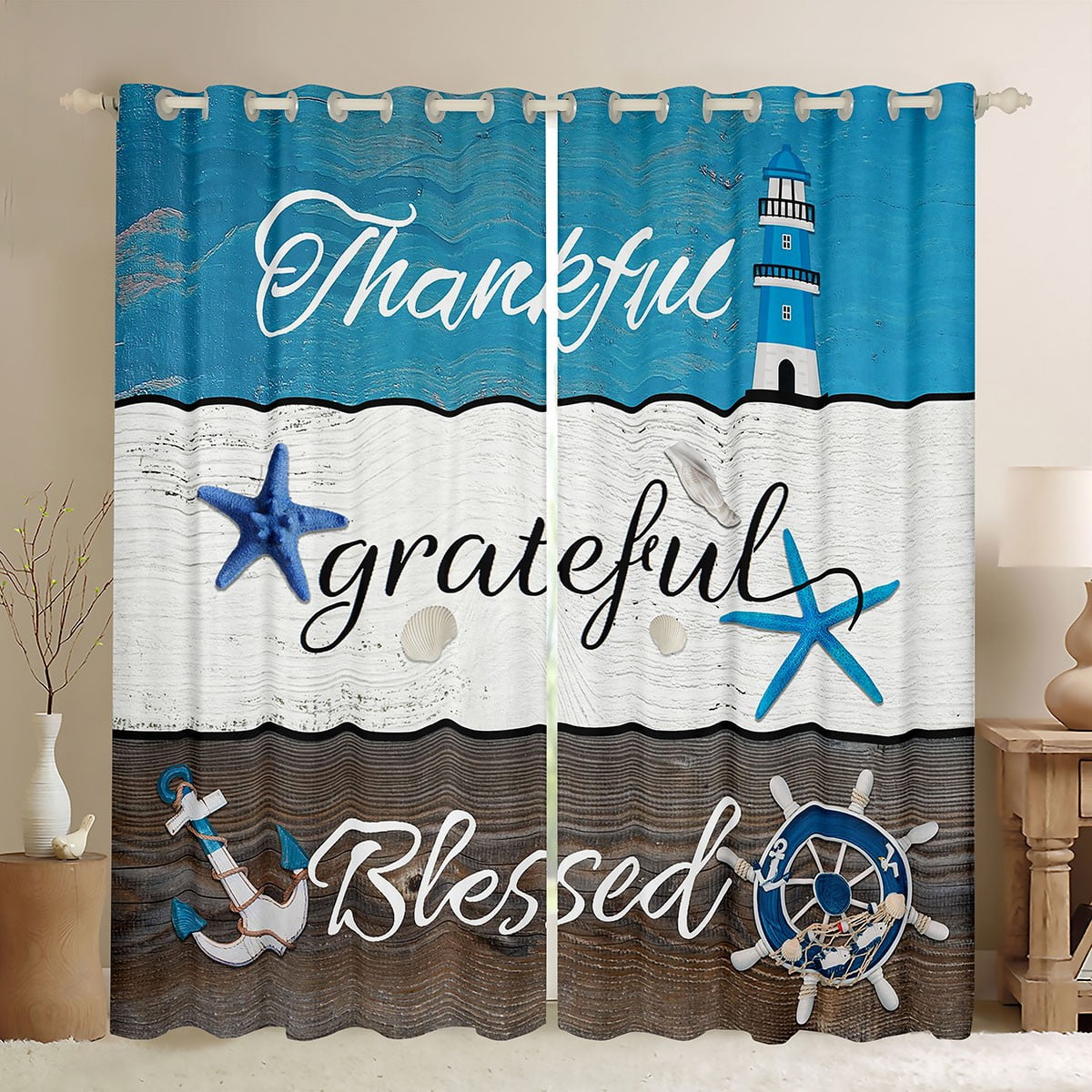 Summer Ocean Curtains for Kids Boys Girls,Farmhouse Wooden Pastel ...