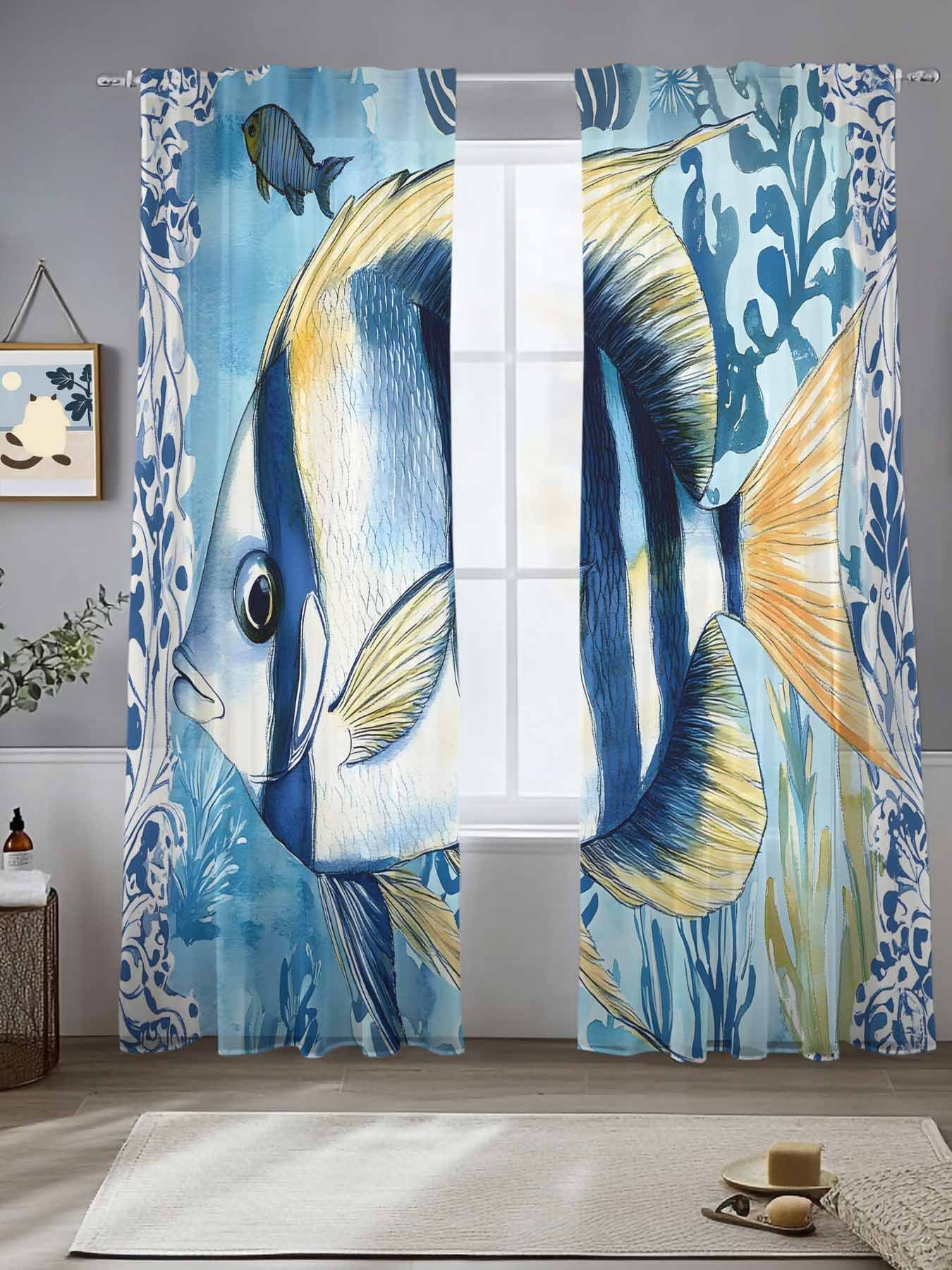 Summer Ocean Fish Sheer Curtains for Living Room Bedroom Coastal ...