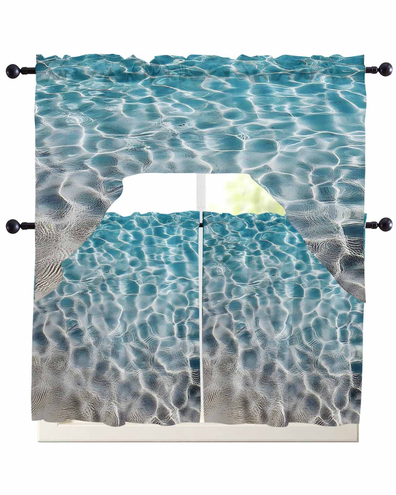 Summer Ocean Kitchen Curtains Sets 36 Inch Length with Valance, Blue ...