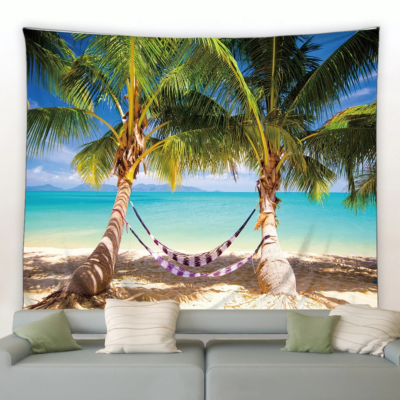 Summer Ocean Landscape Tapestry Beach Palm Trees Birds Natural Scenery ...