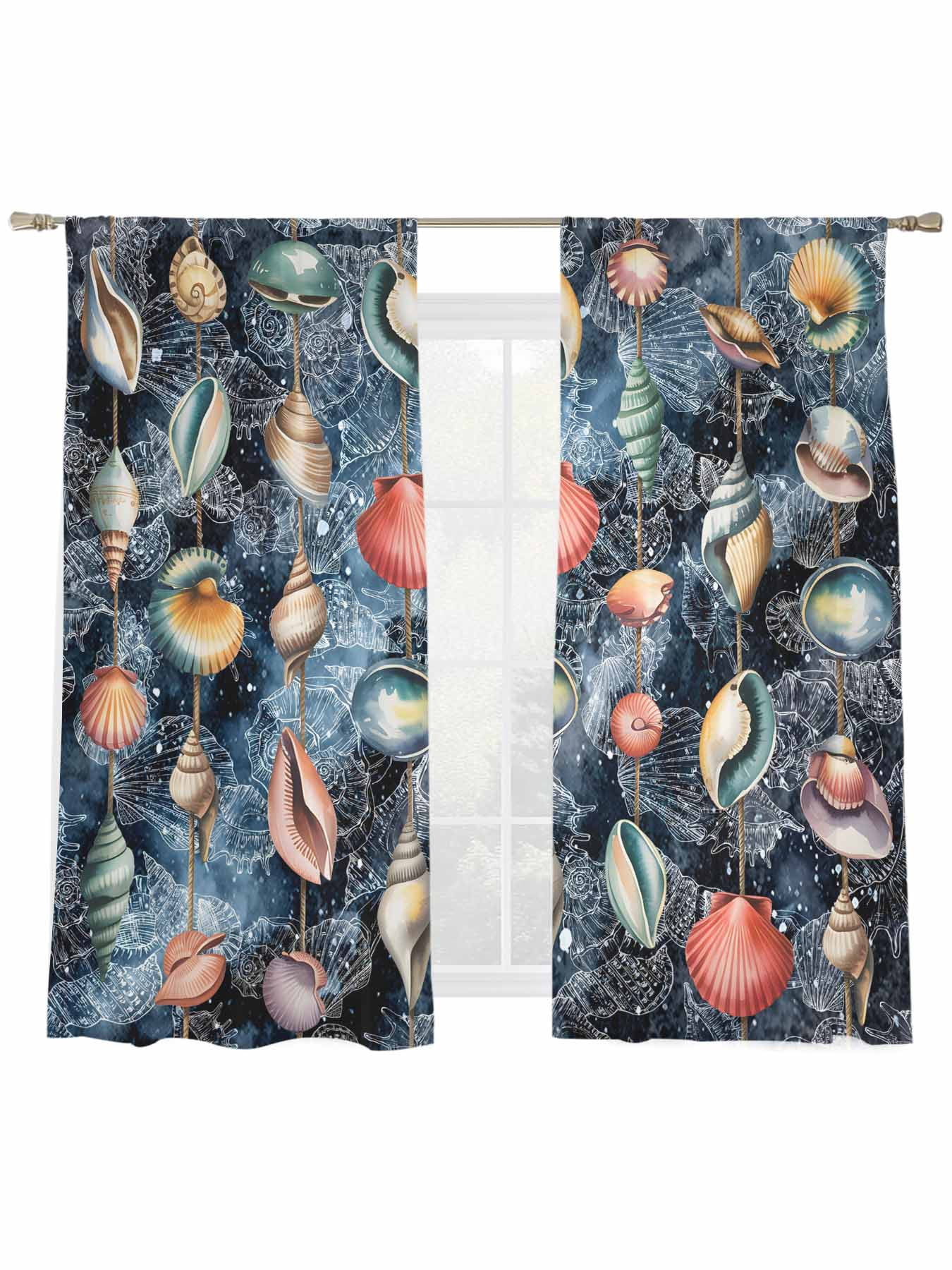 Summer Ocean Life Sheer Curtains 2 Panels Set Watercolor Shell Stripe ...
