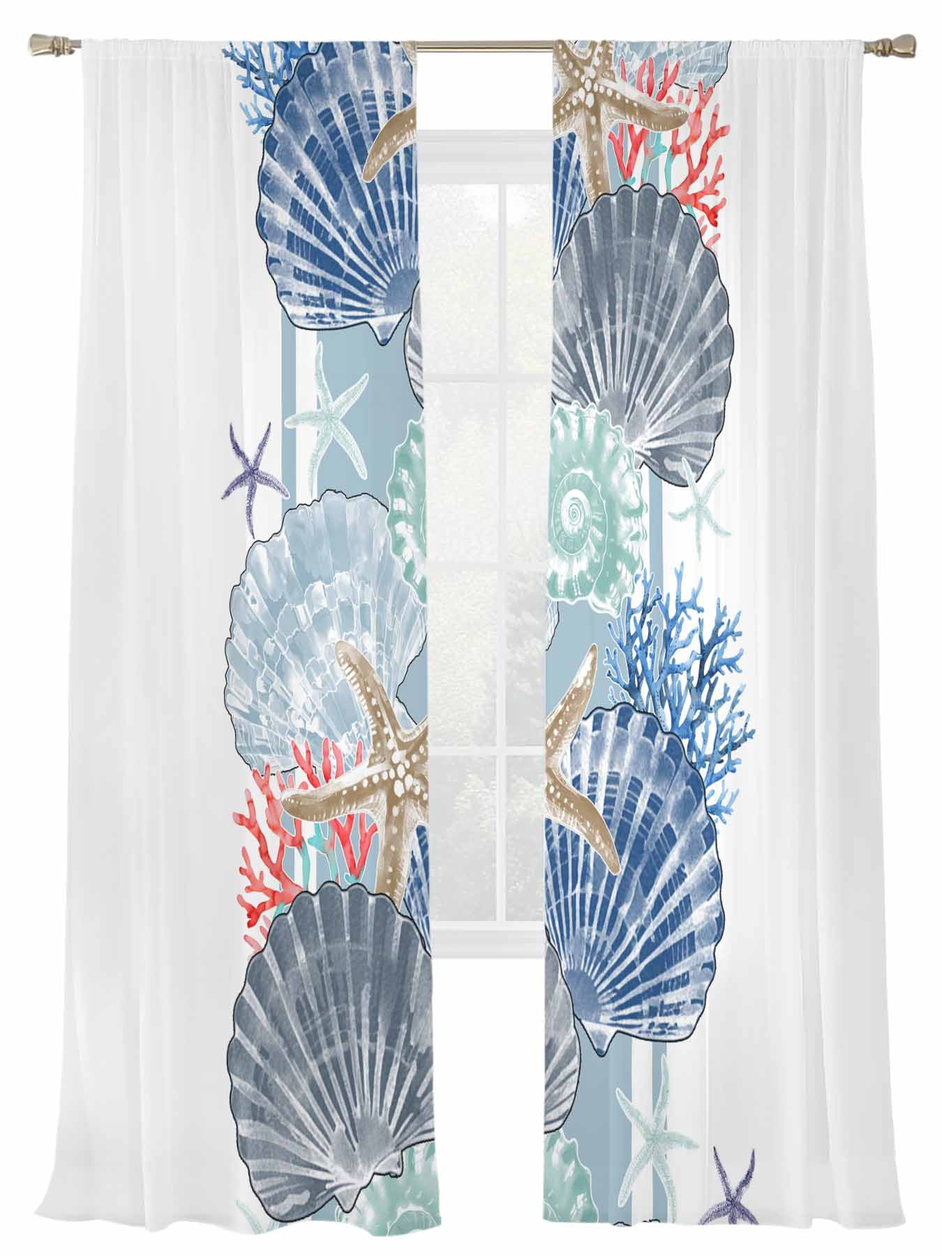 Summer Ocean Life Sheer Curtains 96 Inch Long 2 Panels, Blue Coral ...