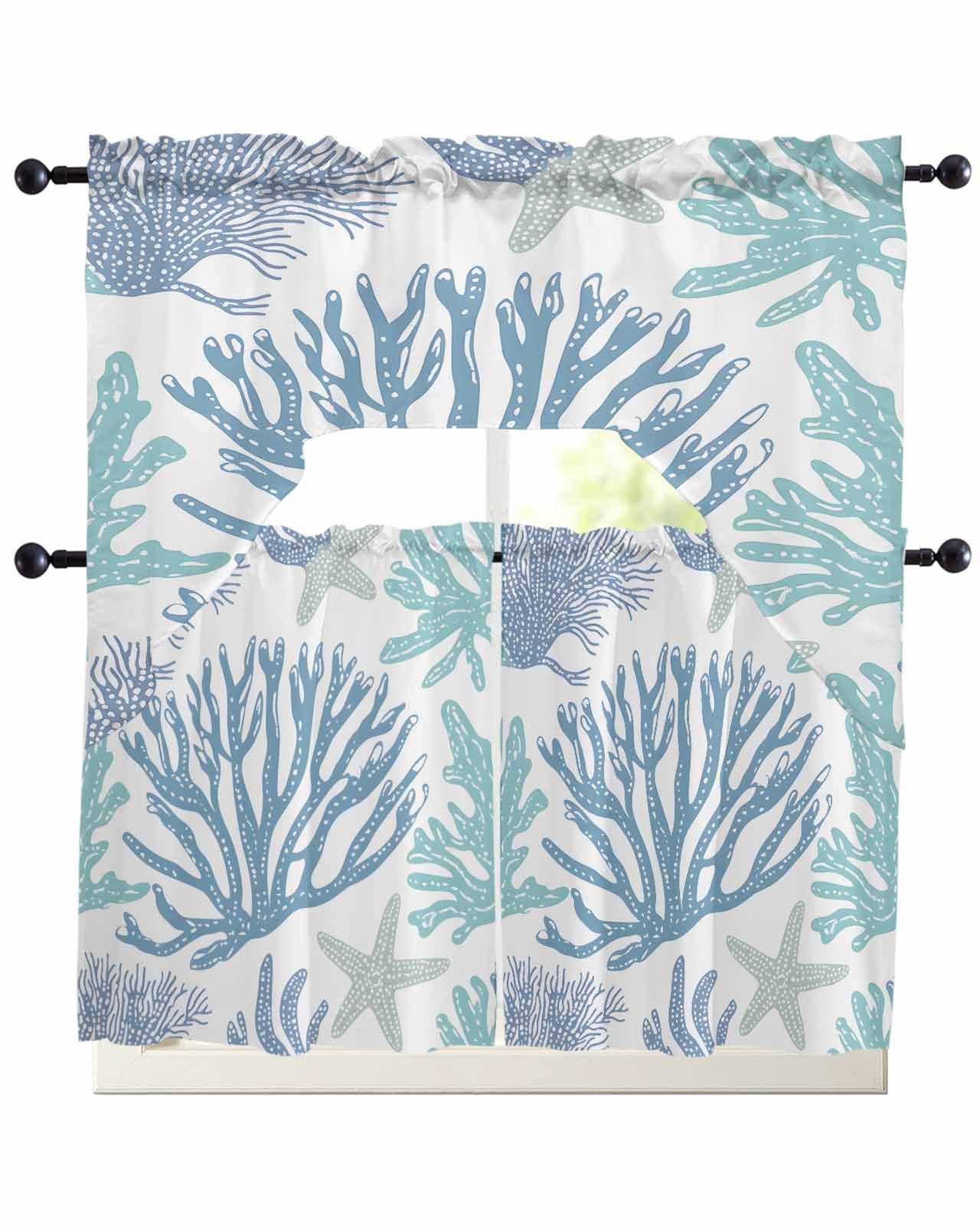 Summer Ocean Life Swag Valance and Tier Curtains Set Marine Starfish ...