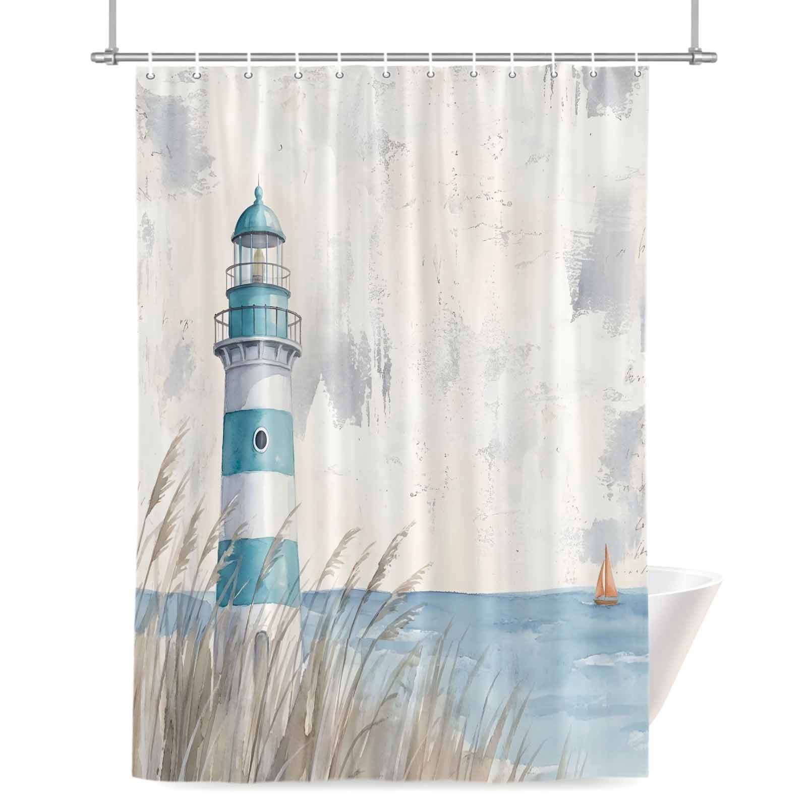 Summer Ocean Lighthouse Shower Curtains for Bathroom, Retro Nautical ...