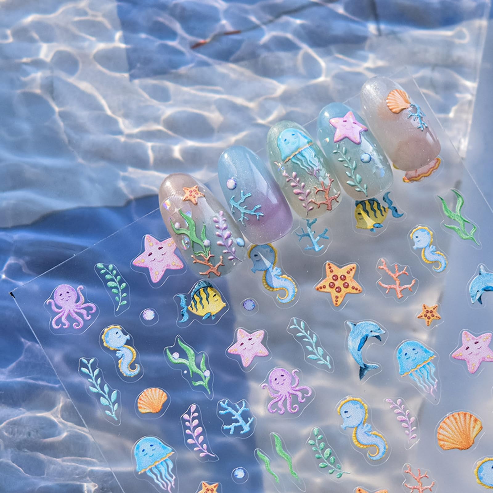 Summer Ocean Nail Art Stickers Decals 5D Embossed Cute Nail Stickers ...