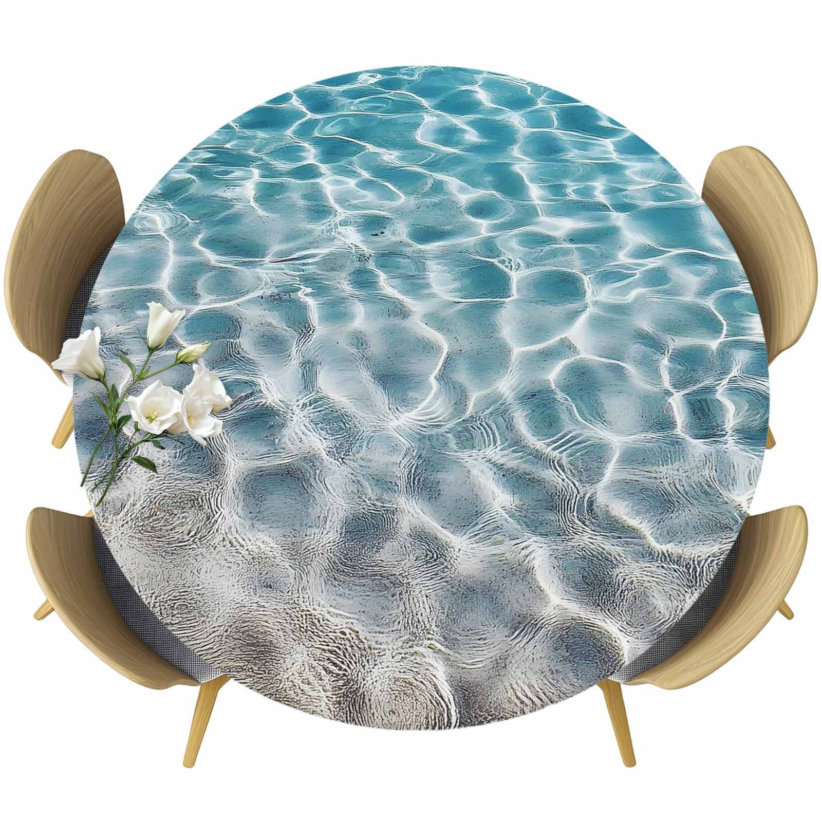 Summer Ocean Round Tablecloth 55-60 Inch Round Fitted Table Cloth with ...