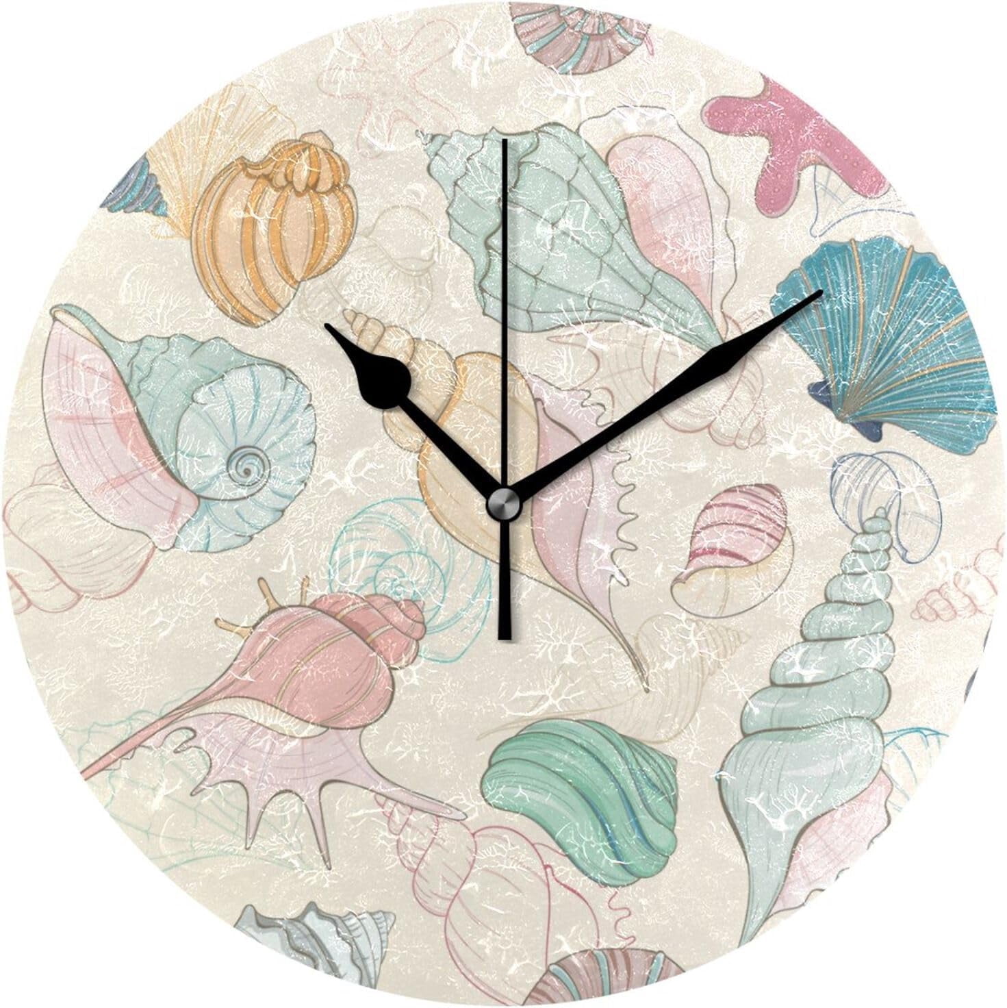 Summer Ocean Round Wall Clock, 9.84 inch Silent Wall Clock for Bedroom ...