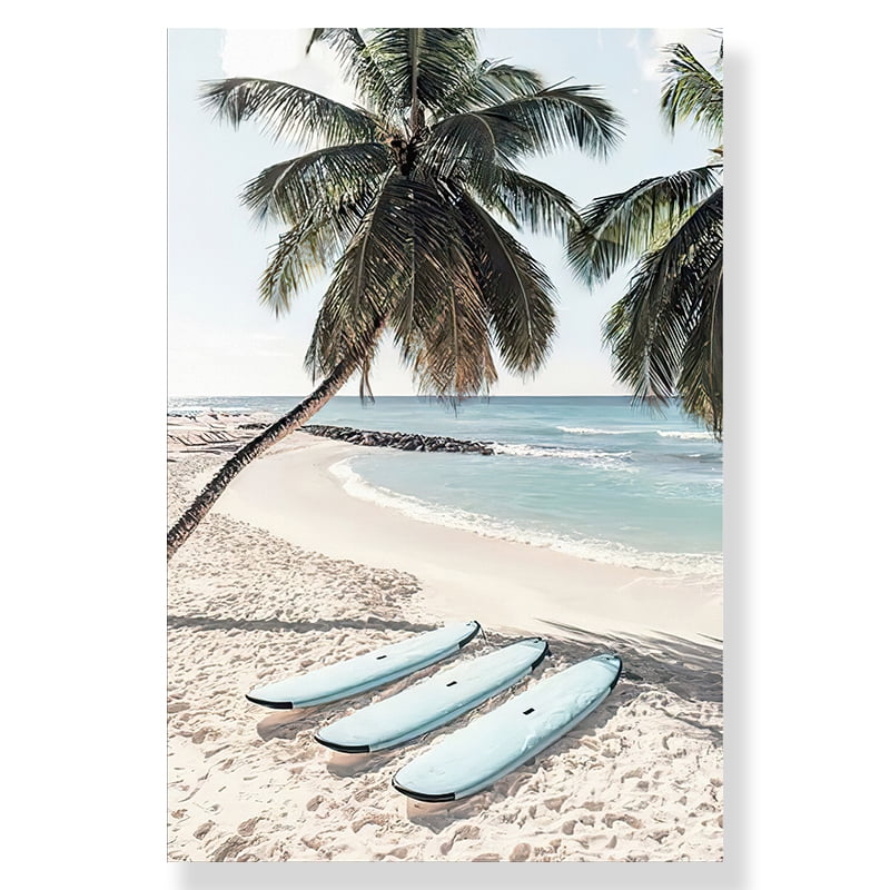 Summer Ocean Sea Wave Print Poster Beach Surfboard Bus Tree Canvas ...