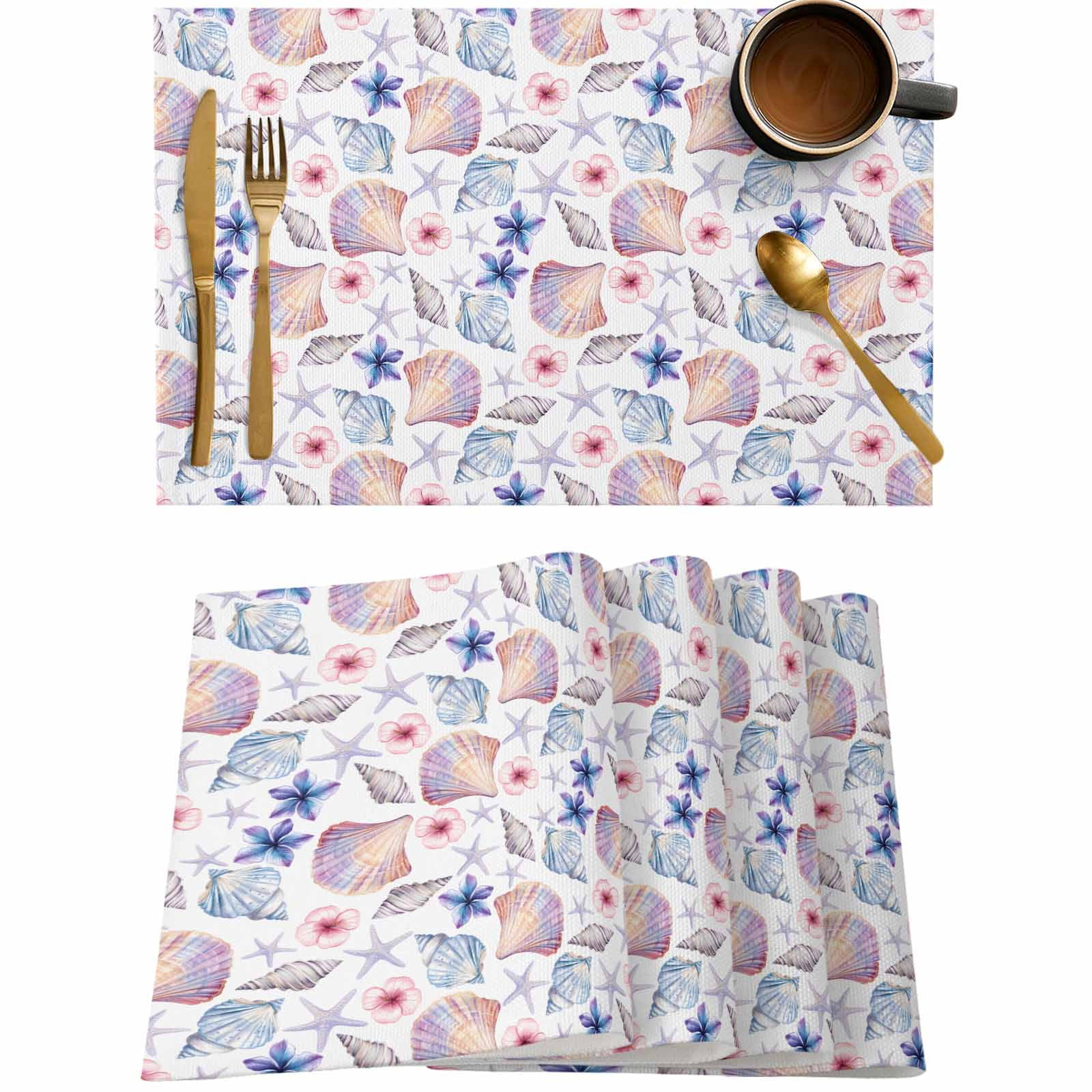 Summer Ocean Shell Conch Flower Placemats Set of 4,Wipeable Washable ...
