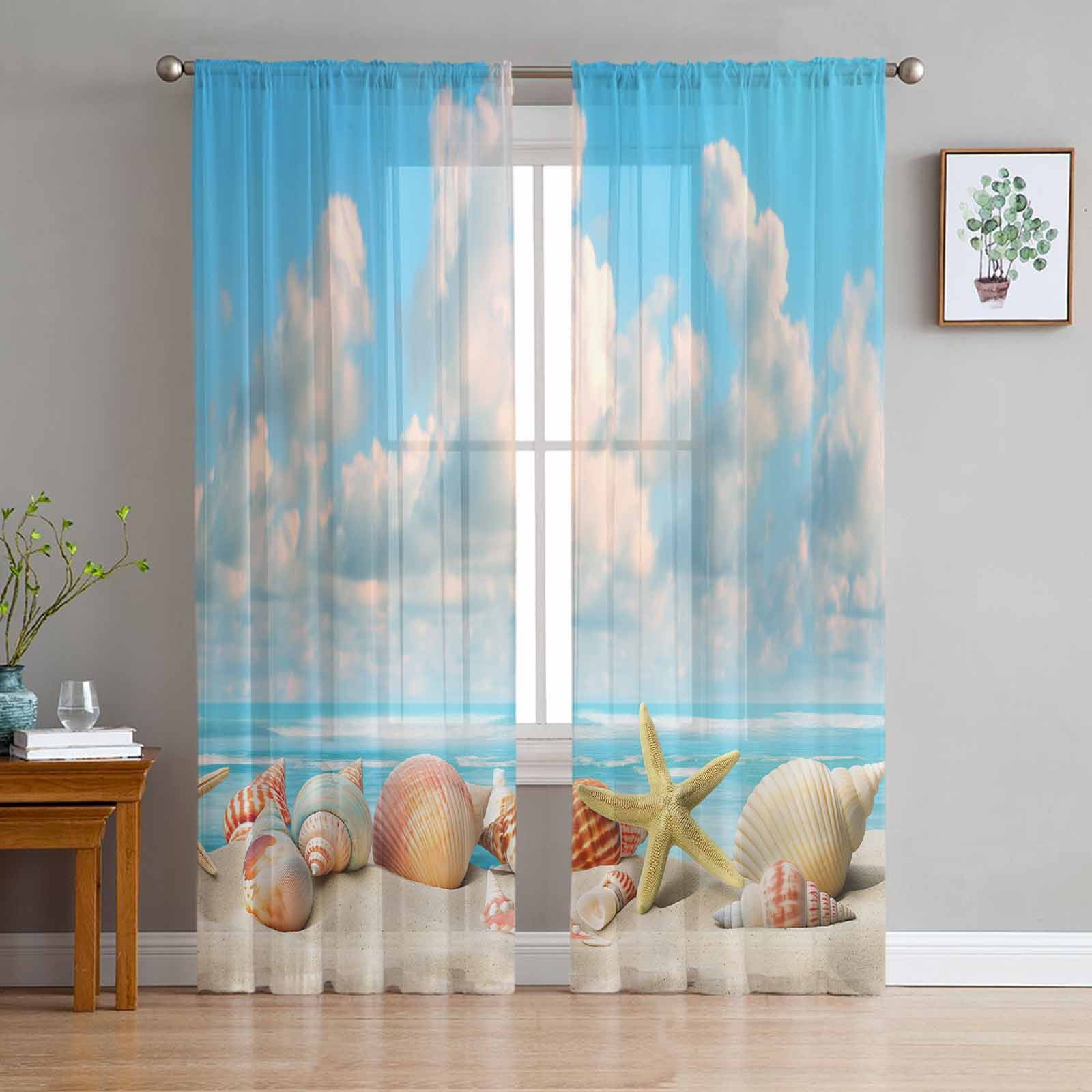 Summer Ocean Shell Conch Star Tulle Curtains for Living Room Sheer ...