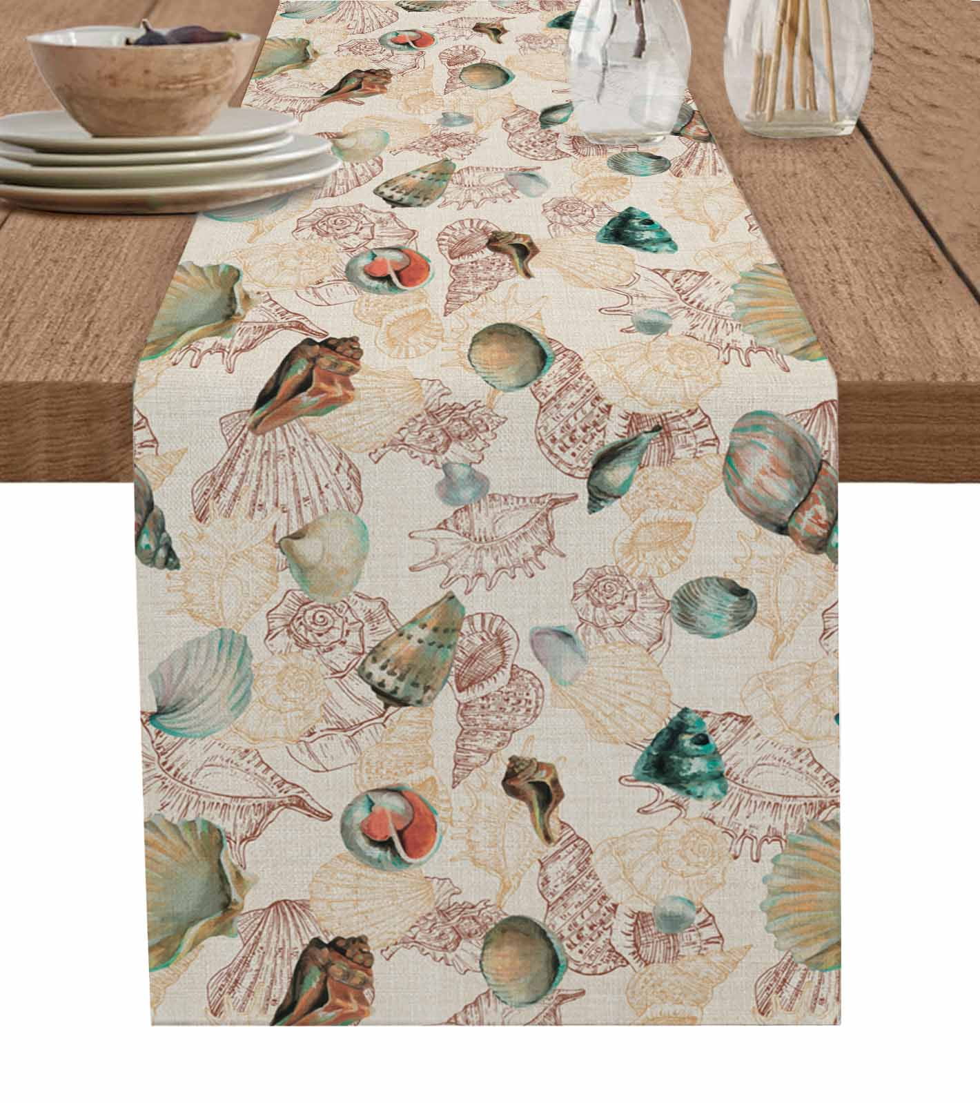 Summer Ocean Shell Retro Table Runner for Dining Table Kitchen r ...